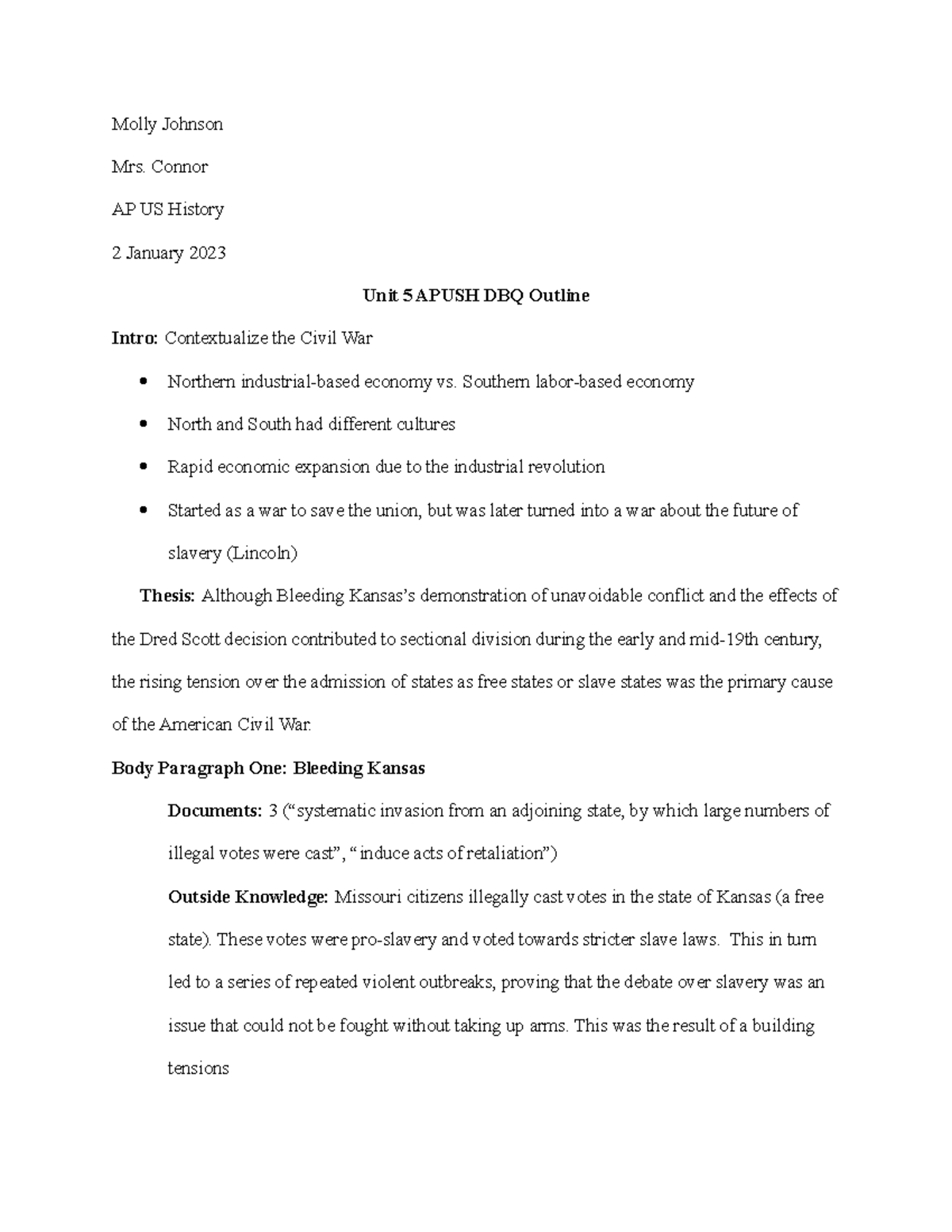 Unit 5 DBQ - unit 5 guilded age dbq - Molly Johnson Mrs. Connor AP US ...