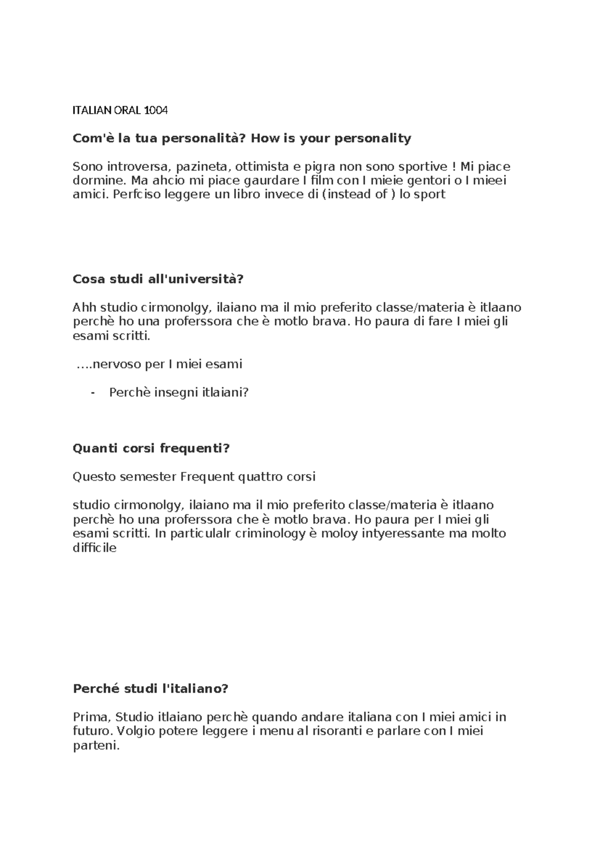 Italian orale - ITALIAN ORAL 1004 Com'è la tua personalità? How is your ...