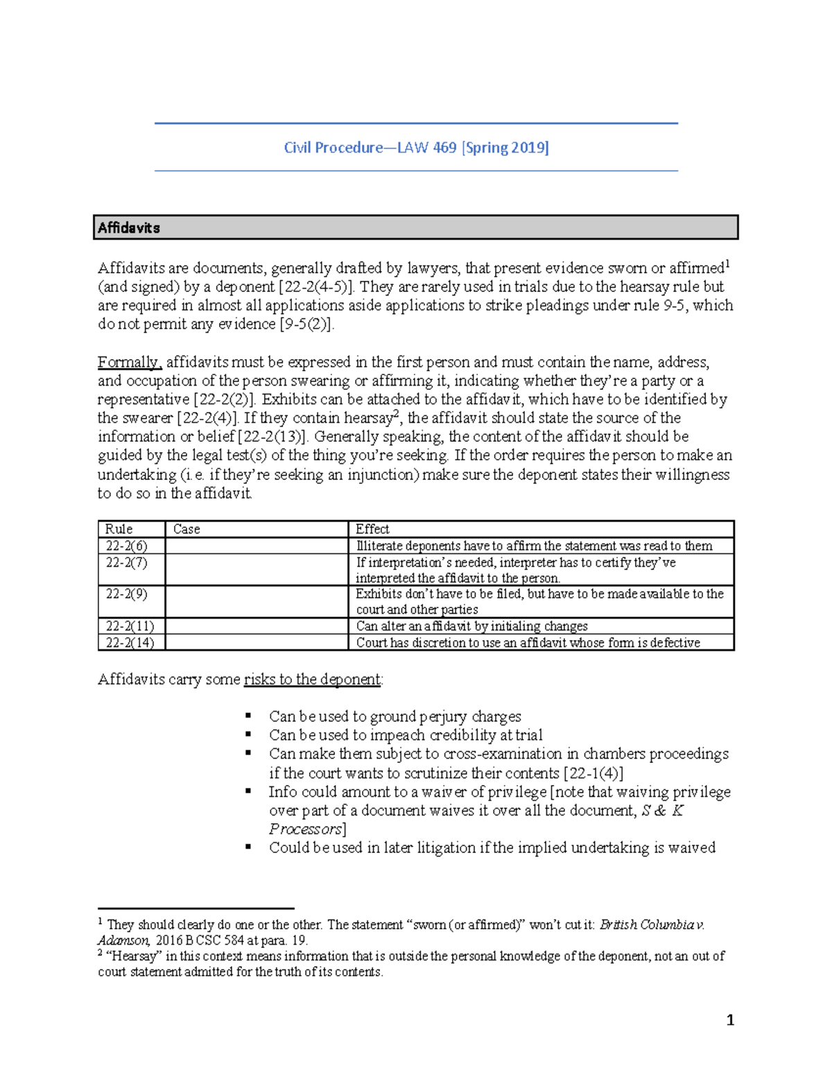 Civ-Pro-Summary - Reference - Civil Procedure—LAW 469 [Spring 2019 ...