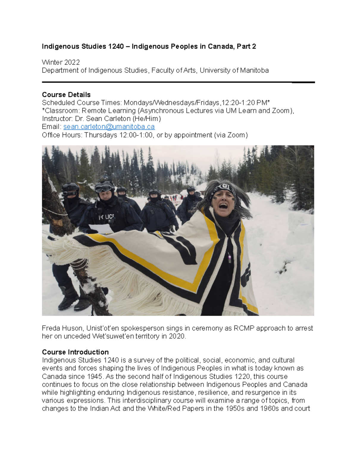 NATV 1240 Syllabus - Winter 20222 - Indigenous Studies 1240 ...