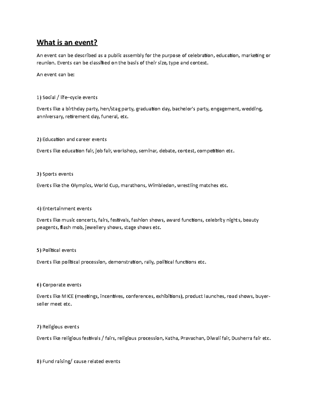 What is an event - Lecture notes 1 - LE5910 - Glos - Studocu