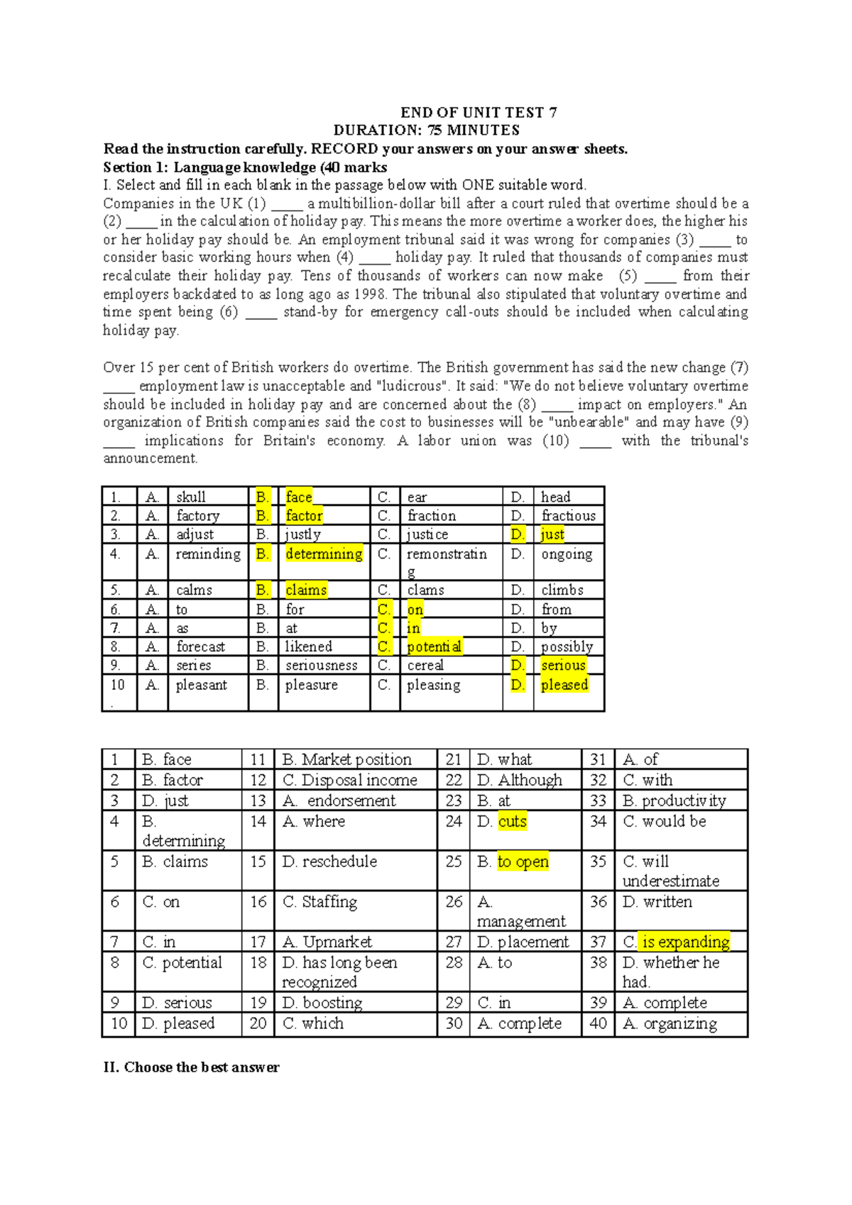 Tài liệu - đại cương - END OF UNIT TEST 7 DURATION: 75 MINUTES Read the ...