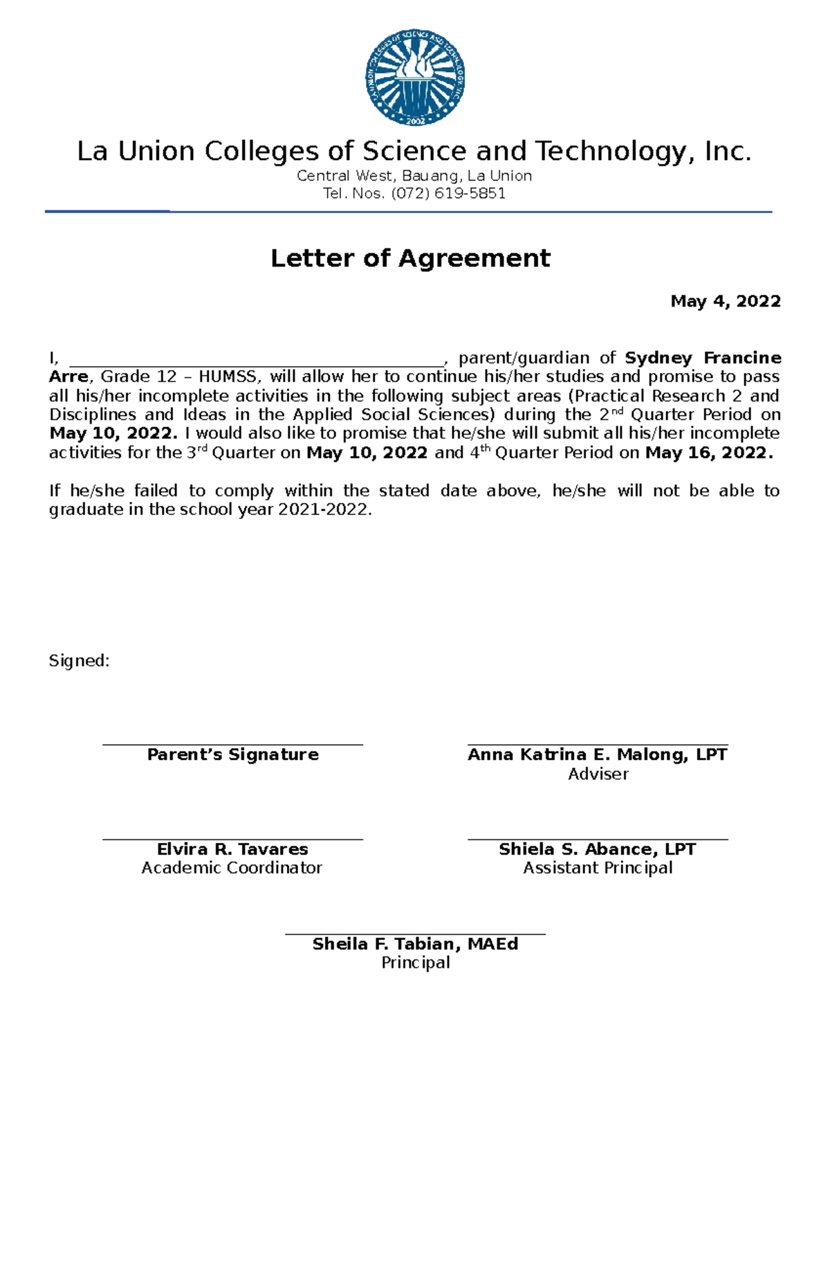 ARRE - Humss - none - La Union Colleges of Science and Technology, Inc ...