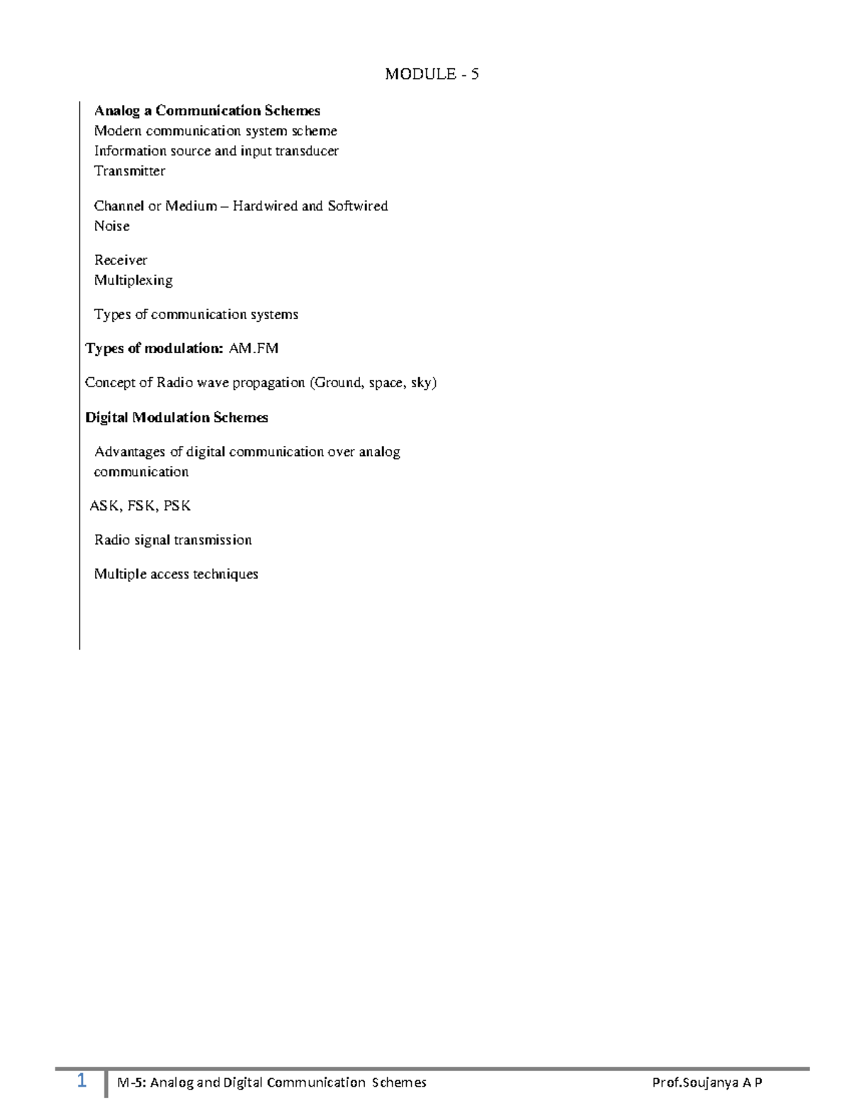 Intro.Electronics m5 notes - MODULE - 5 Analog a Communication Schemes ...