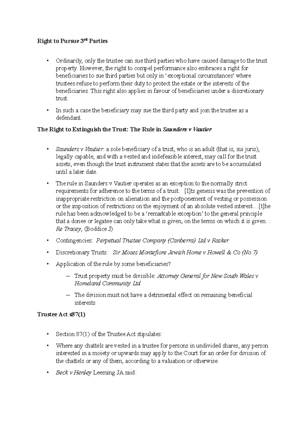 Lecture 7 - Right to Pursue 3rd Parties Ordinarily, only the trustee ...