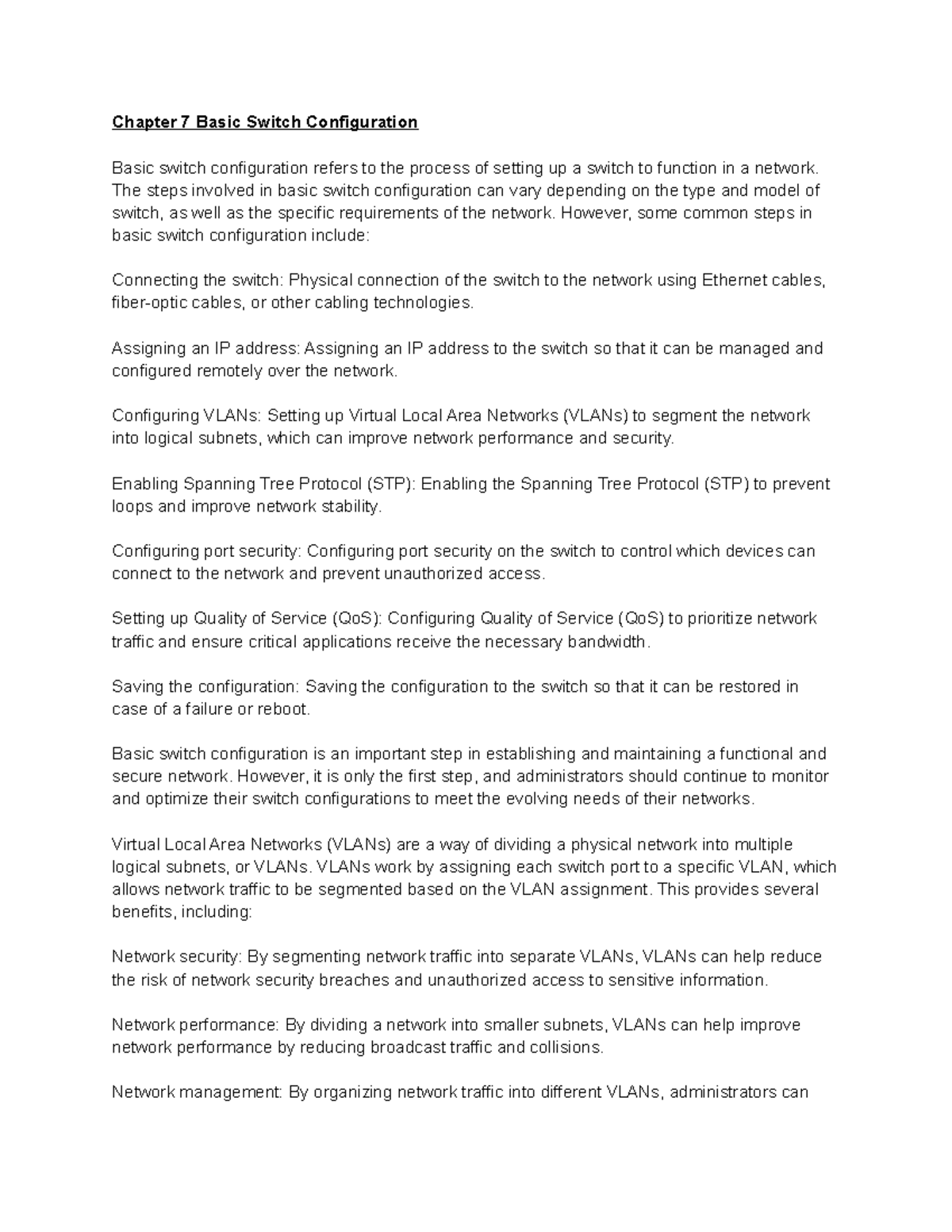 Chapter 7 Basic Switch Configuration - Chapter 7 Basic Switch ...
