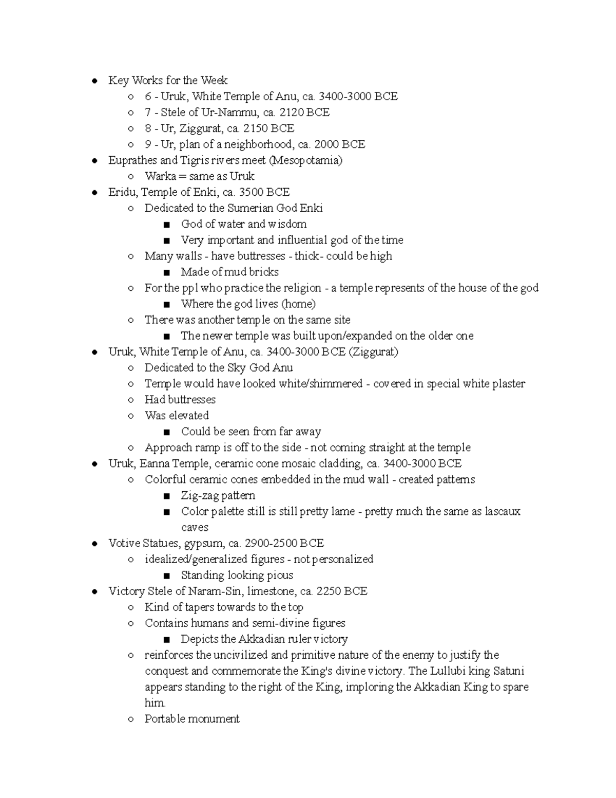 Week 2 - Course Notes - Key Works for the Week 6 - Uruk, White Temple ...