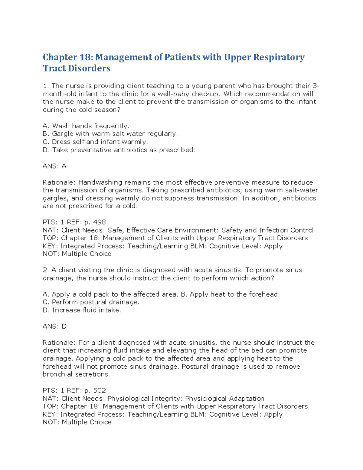 Ch. 18 Study Guide - ch 18 - Chapter 18: Management of Patients with ...