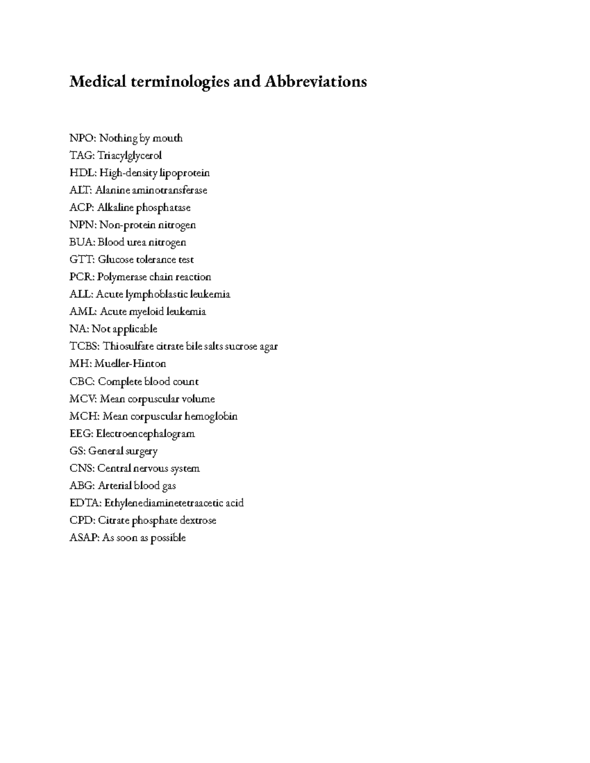 Medical terminologies and Abbreviations - Studocu