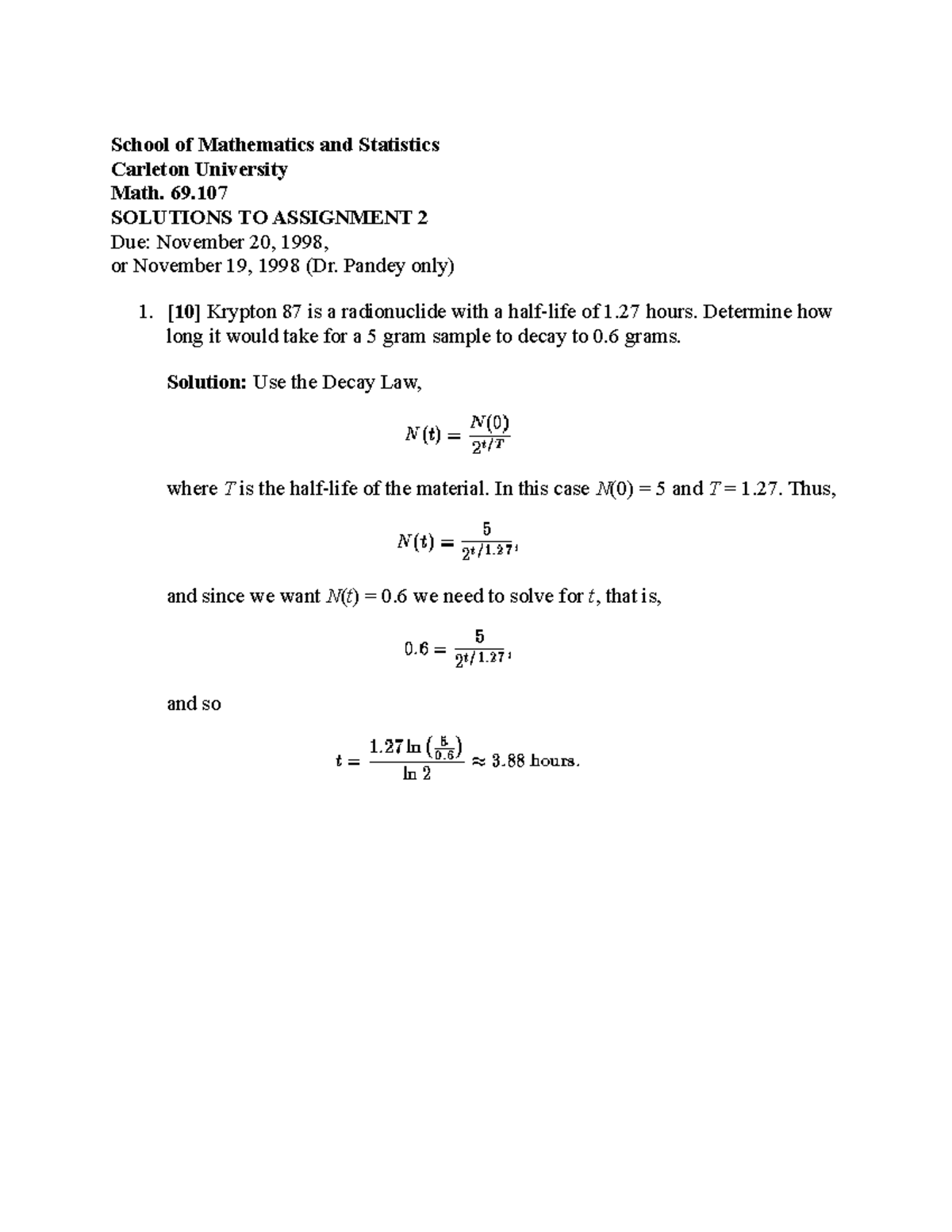Assignment 02 solutions - 2000 - School of Mathematics and Statistics ...