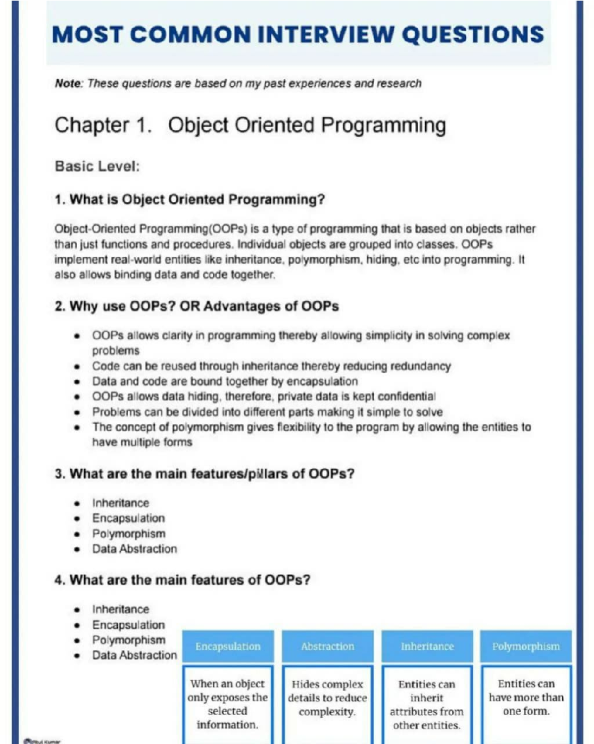 Oops Most Common Interview - MOST COMMON INTERVIEW QUESTIONS Note: These questions are based on ...