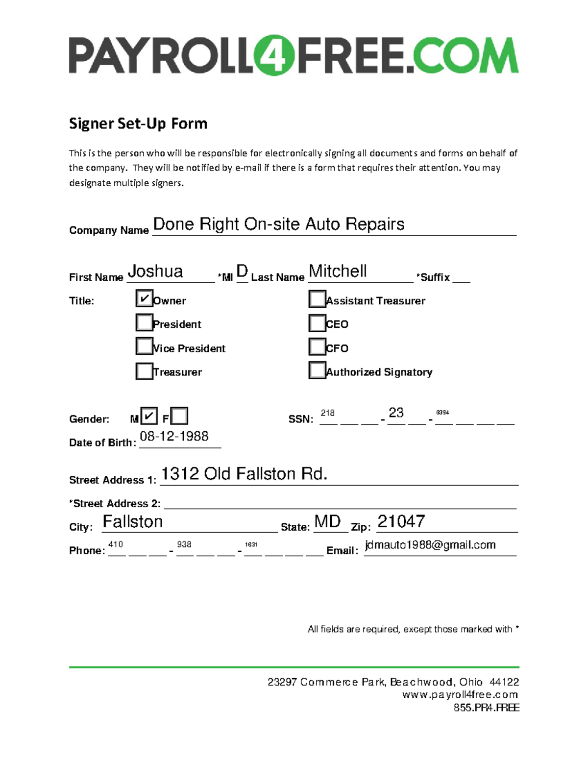 P4F Signer Setup Formpayroll - 23297 Commerce Park, Beachwood, Ohio ...