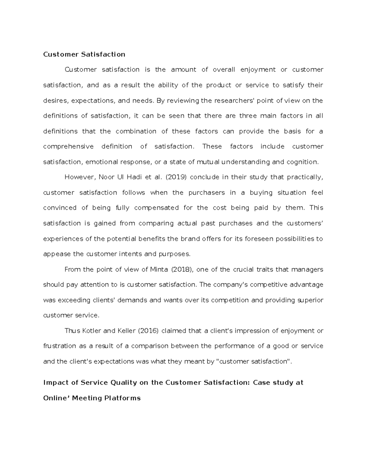 RRL 2 - thesis - Customer Satisfaction Customer satisfaction is the ...