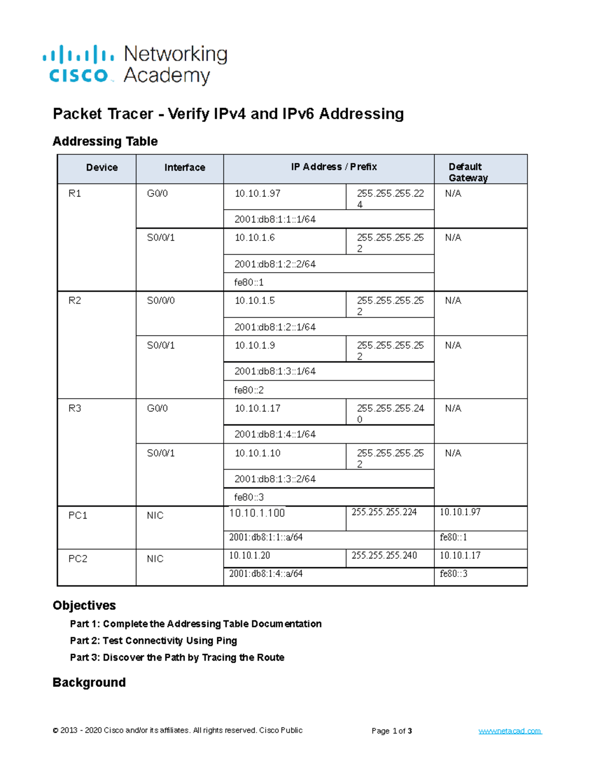 7.2.8-packet-tracer -verify-ipv4-and-ipv6-addressing - Packet Tracer - Verify IPv4 and IPv6 ...