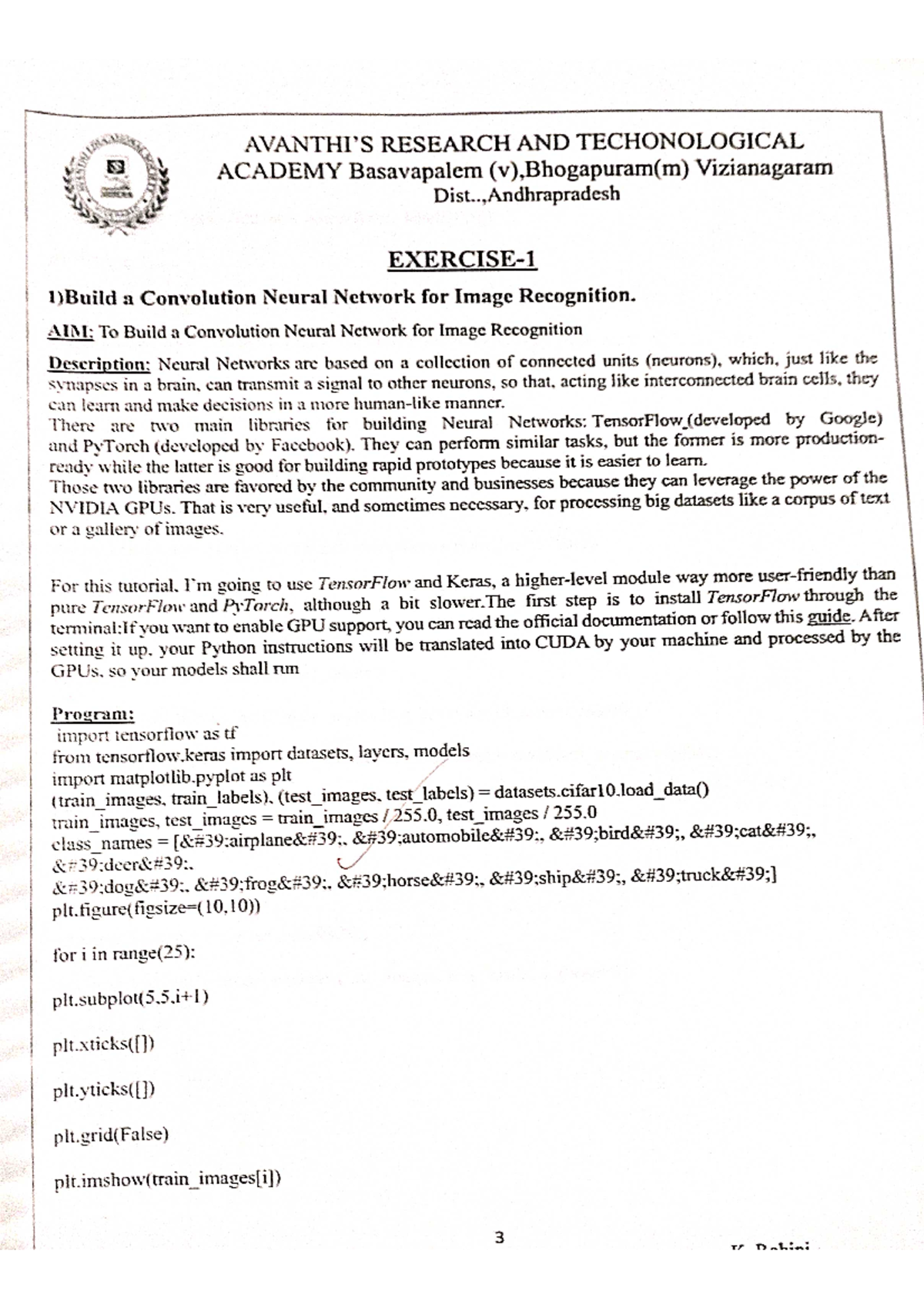 Skill-day-1 - DL LAB EXE-1 - RESEARCH AND TECHONOLOGICAL ACADEMY Basavapalem (v), ,Bhogapuram(m ...