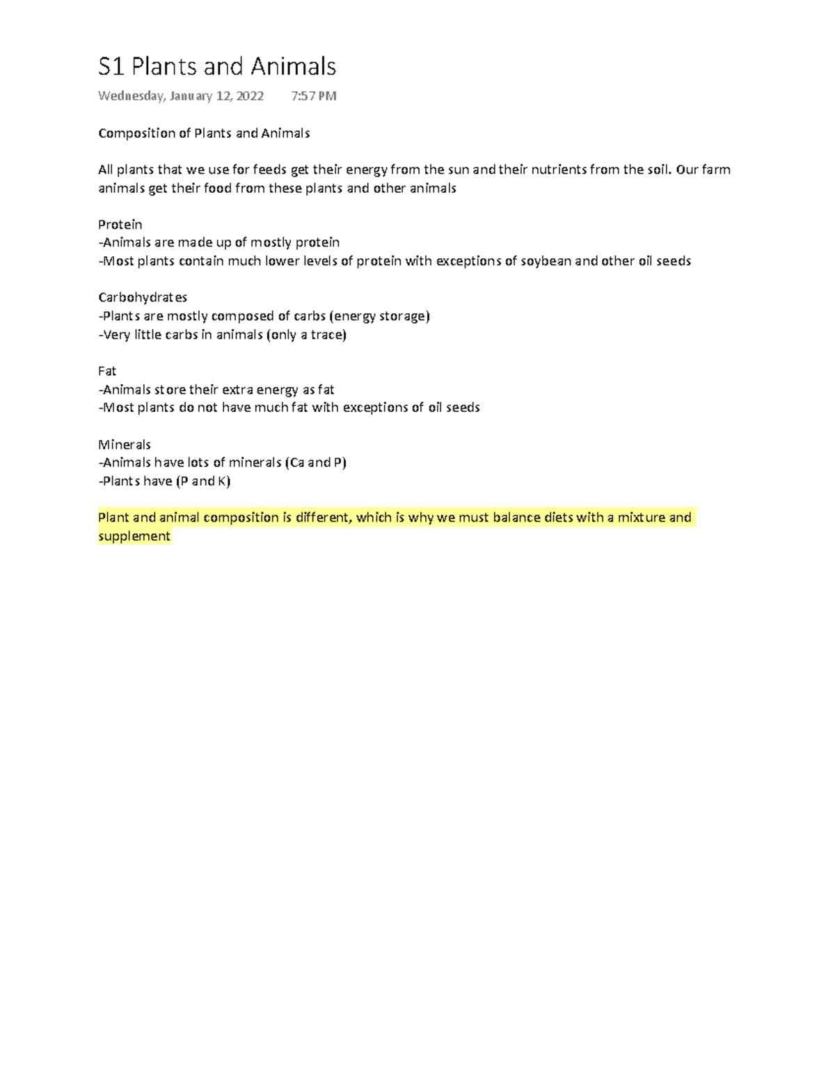 ANSC 221 Plants and Animals - Composition of Plants and Animals All ...