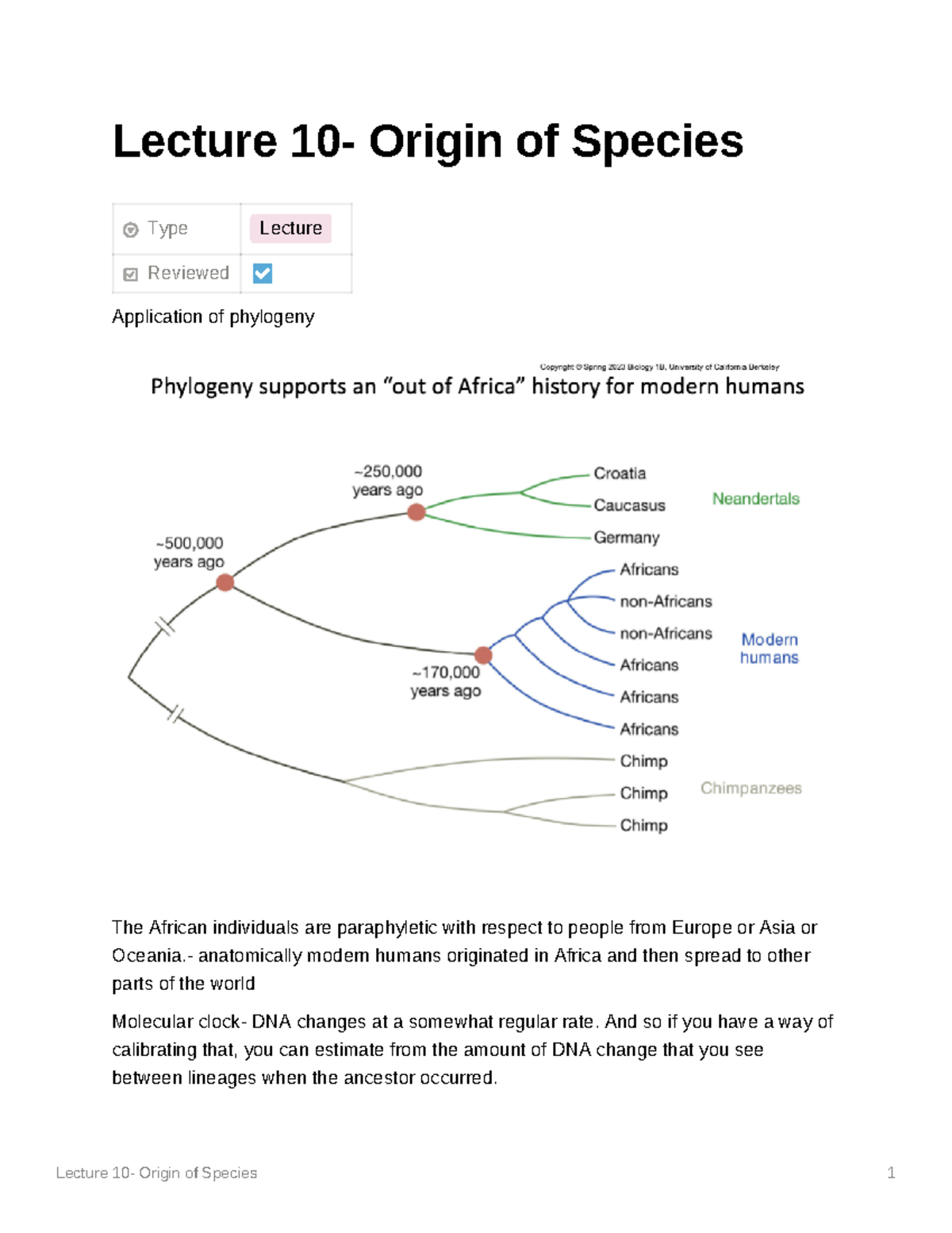 Lecture 10- Origin of Species - anatomically modern humans originated ...