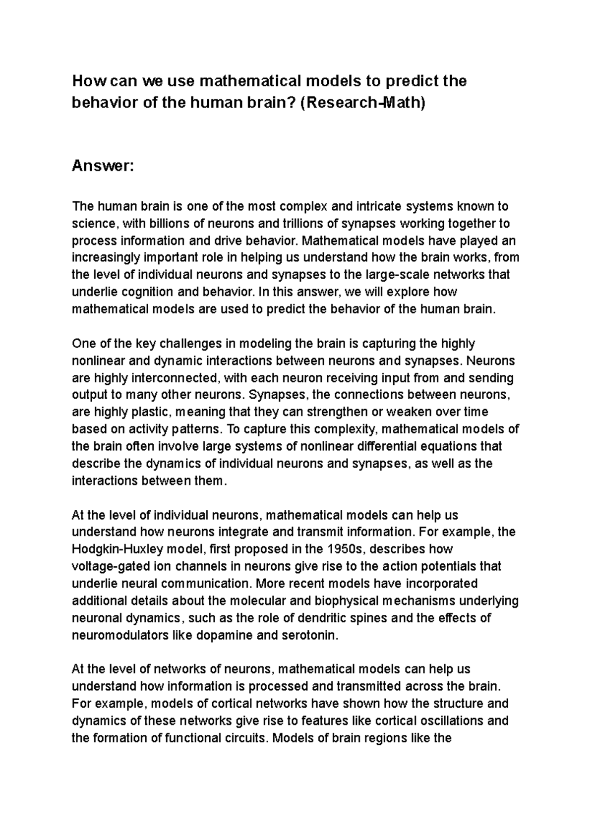 How can we use mathematical models to predict the behavior of the human ...