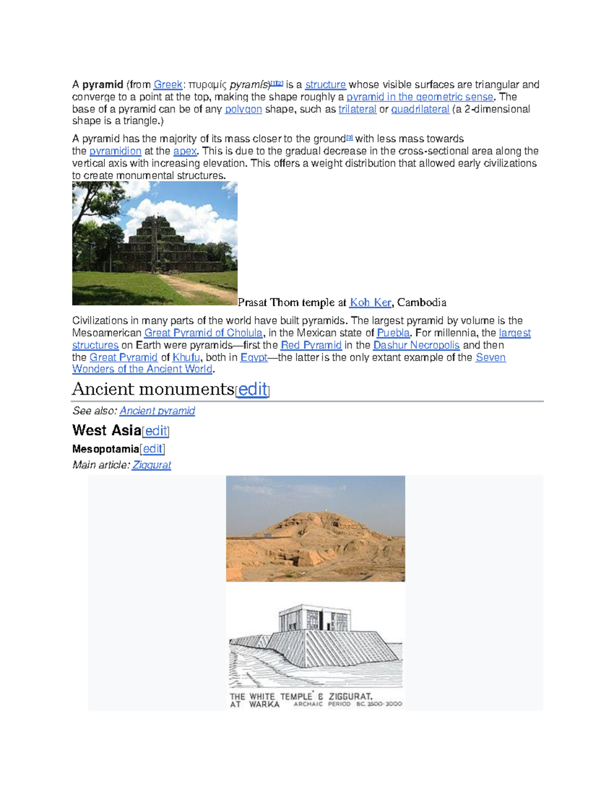 Pyramid - A pyramid (from Greek: πυραμίς pyramís)[1][2] is a structure ...