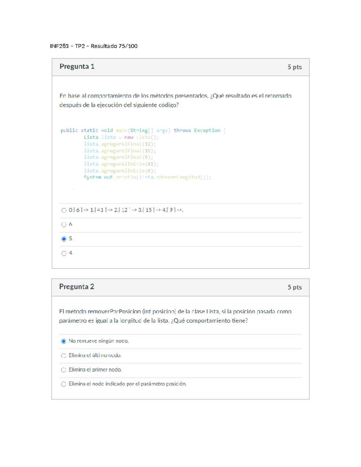 INF283 - TP2 - Algoritmos y Estructuras de Datos I - INF283 – TP2 – Resultado 75/ Uno es método ...