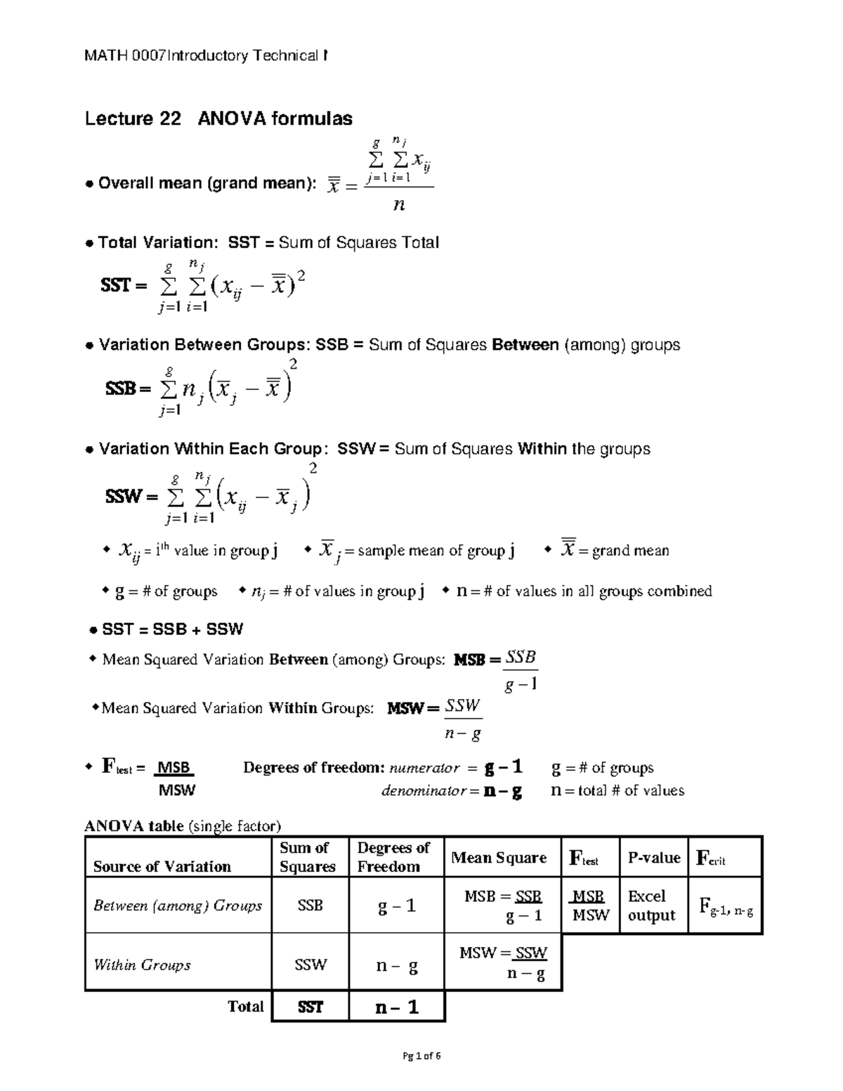Lecture 22-Tech Math Intro - OPMT 1197 Business Statistics Lecture 22 ...