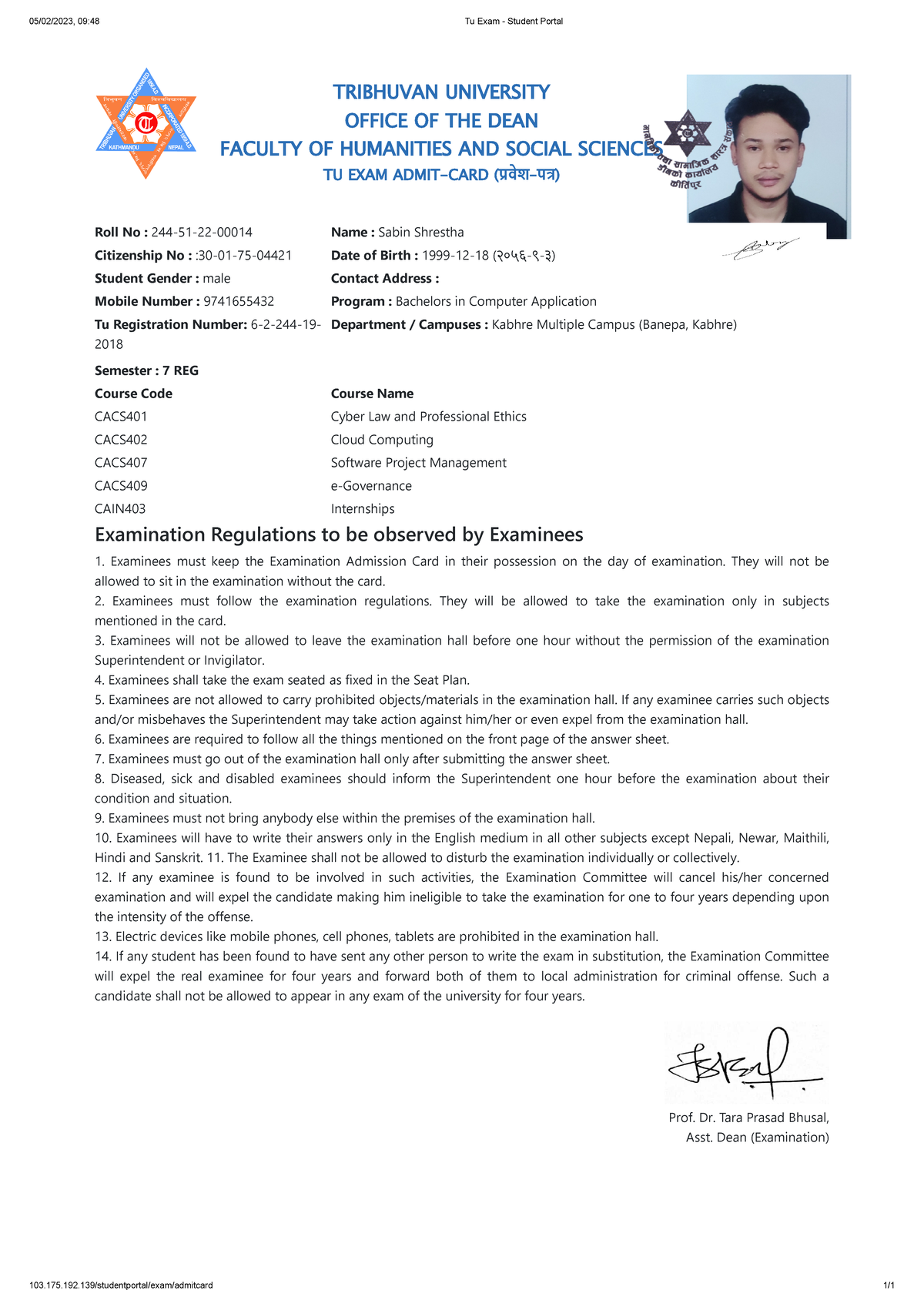 Tu Exam - Student Portal - 175.192/studentportal/exam/admitcard 1 ...