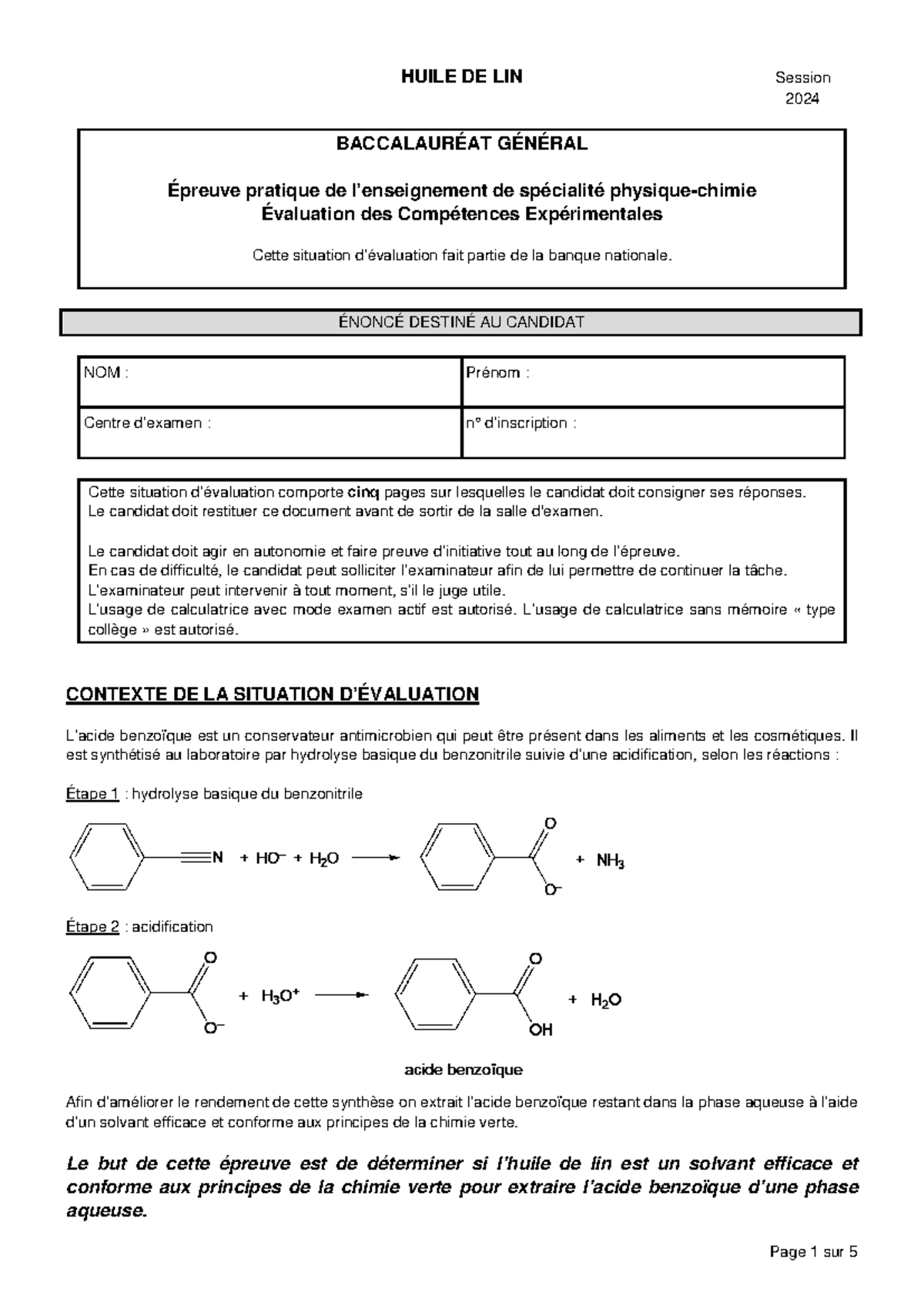 ECE 24 PC 15 - TP ECE physique chimie - 2024 BACCALAURÉAT GÉNÉRAL Épreuve pratique de l ...