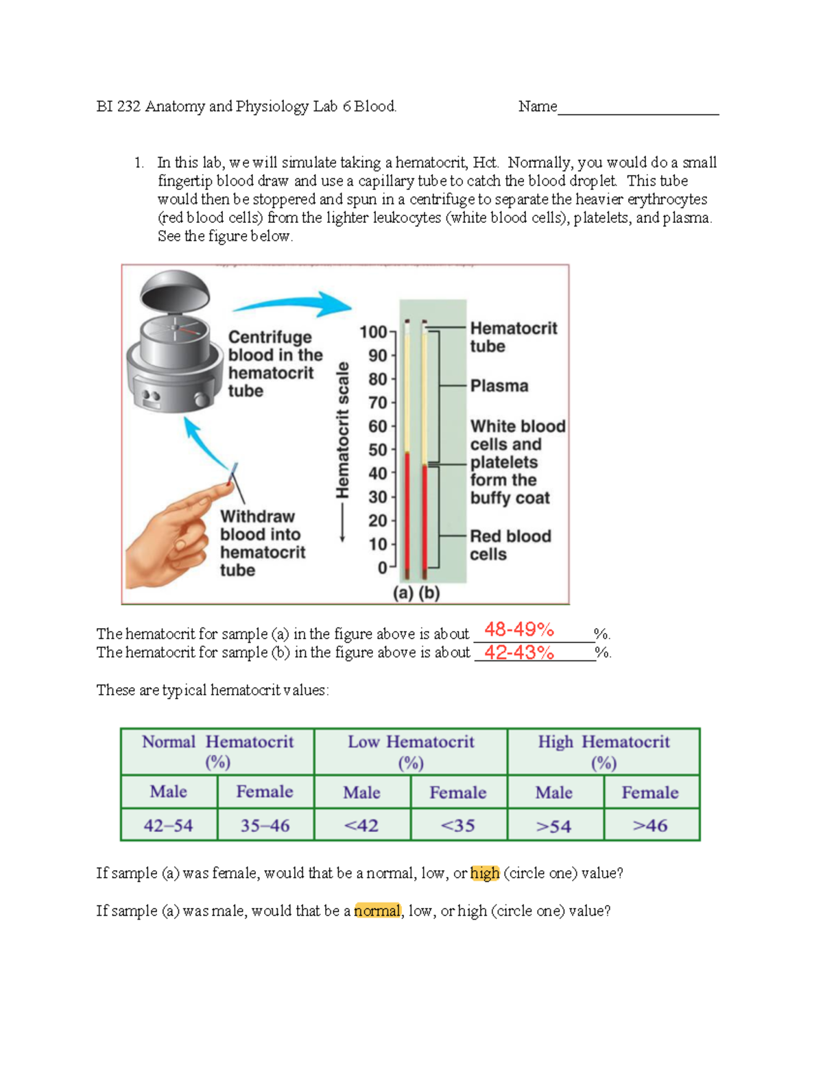 BI 232 Anatomy and Physiology Lab 6 Blood. - BI 232 Anatomy and ...