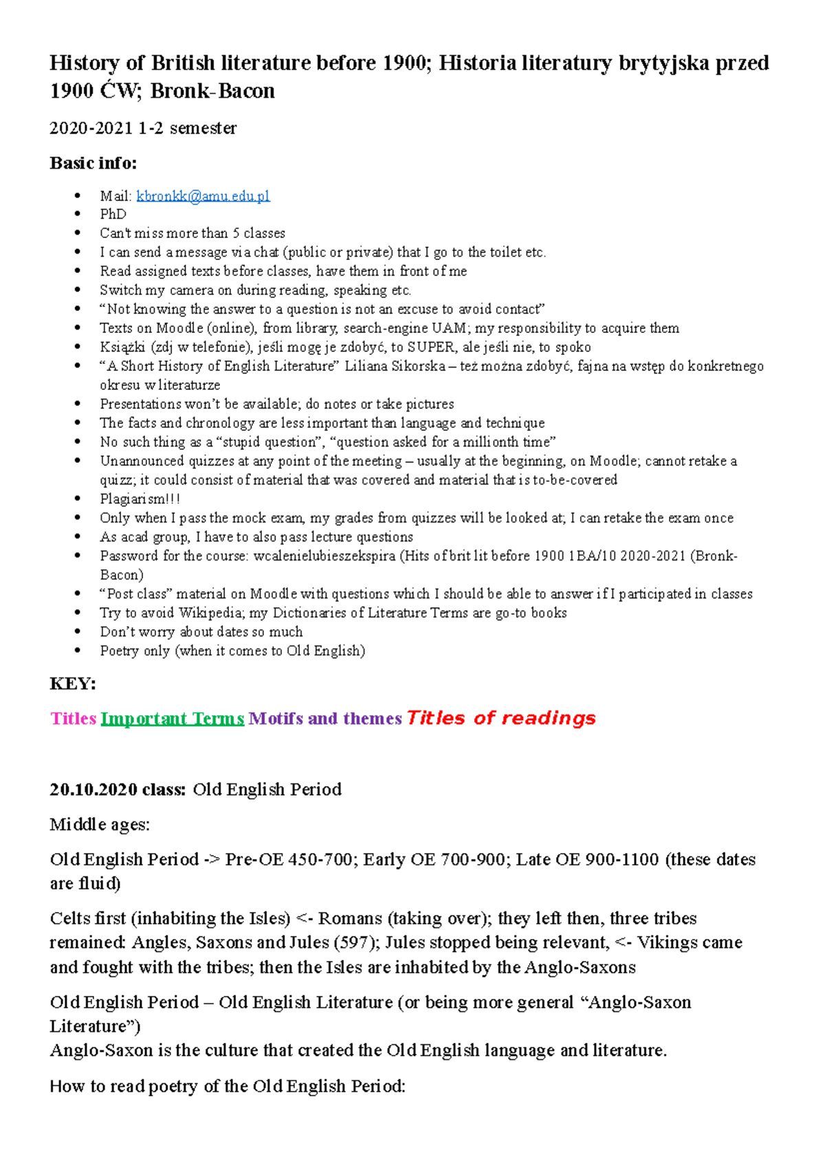 Brit-lit-before-1900-ĆW-2020-2021-1-2-semester - History of British ...