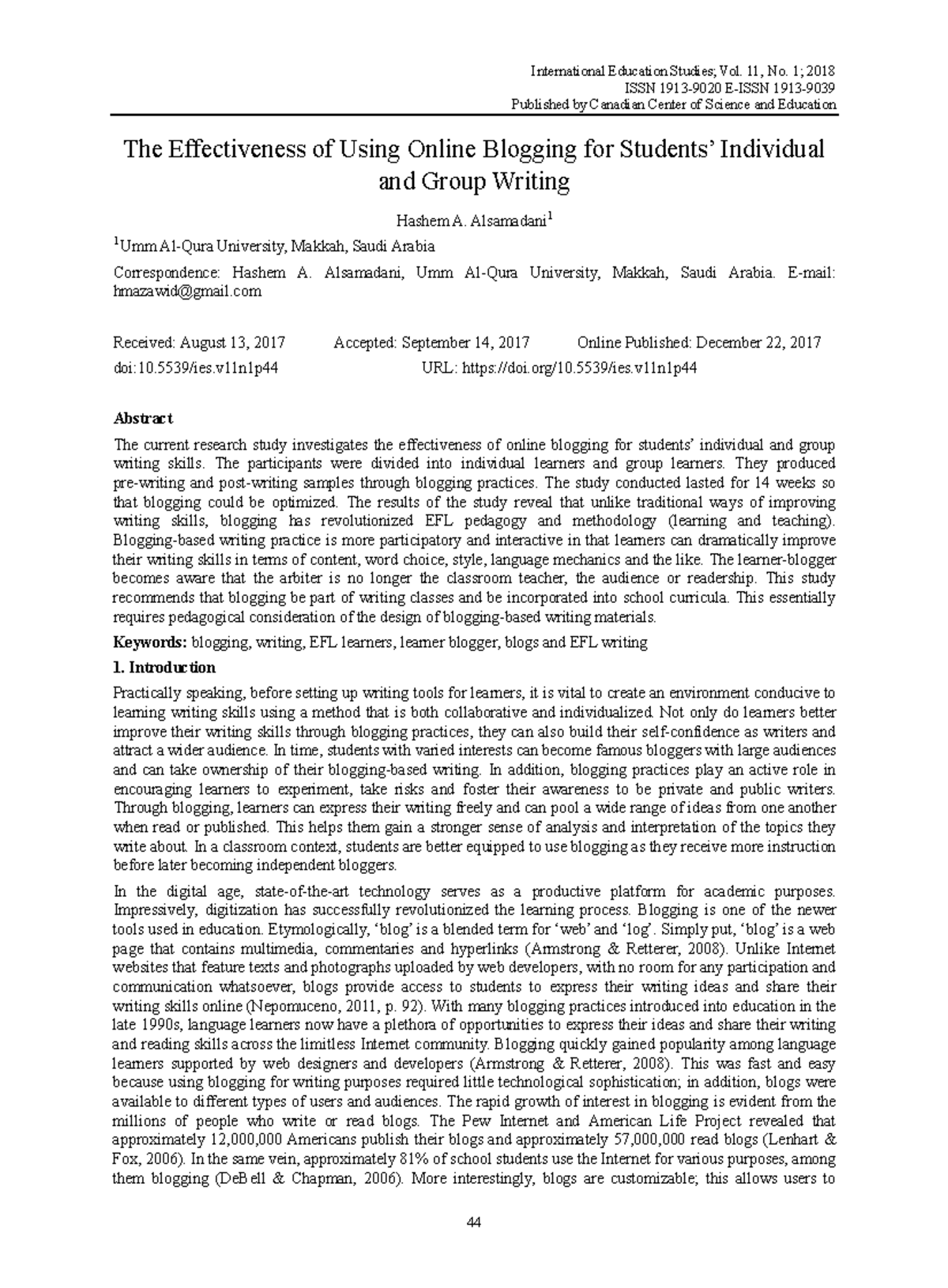 The Effectiveness of Using Online Blogging - International Education ...