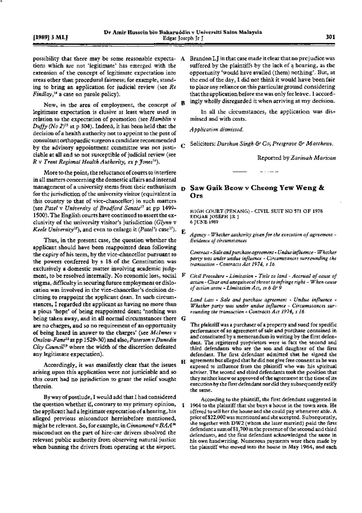 SAW GAIK BEOW v Cheong YEW WENG & ORS - Contract Law II - Studocu