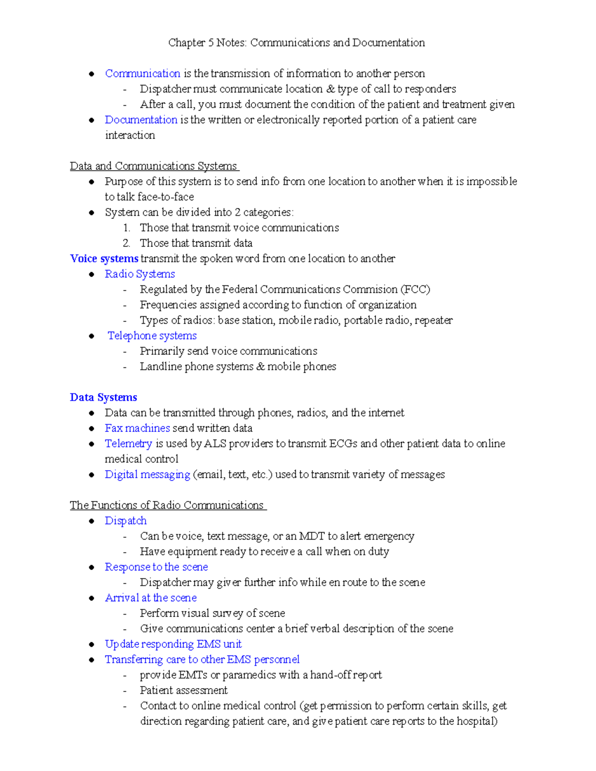 Chapter 5 Notes - Chapter 5 Notes: Communications and Documentation ...