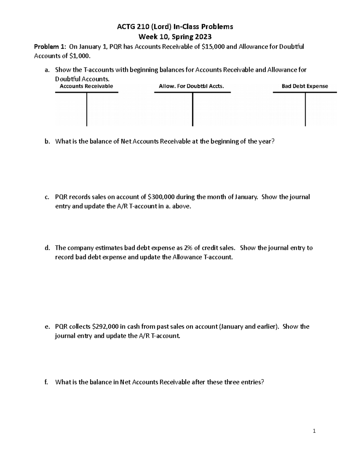 In Class Problems 10 - a essay - ACTG 210 (Lord) In-Class Problems Week ...