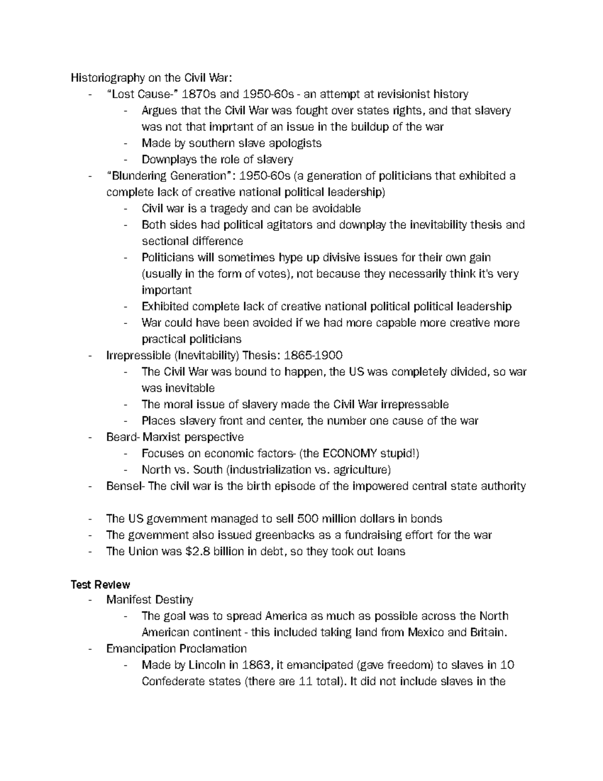 Causes of the Civil War - Historiography on the Civil War: