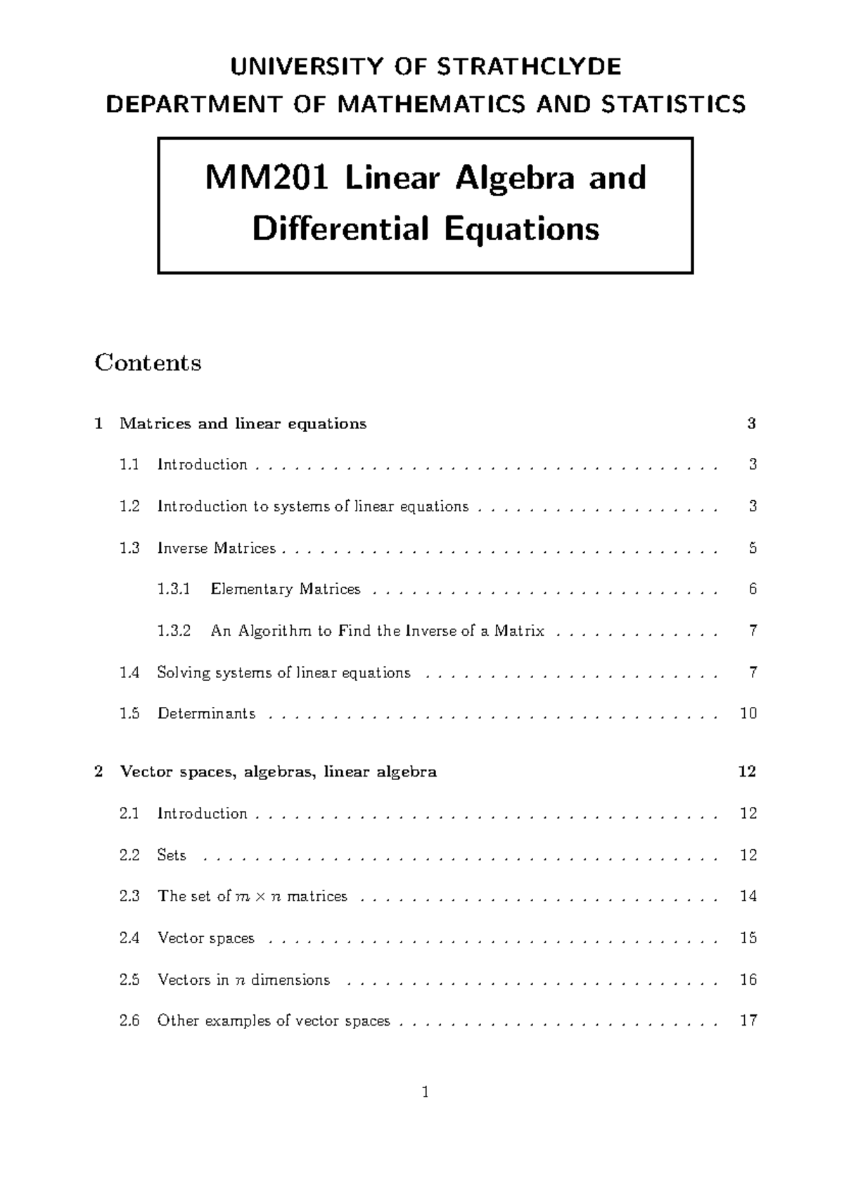 Linear Algebra Notes Complete - UNIVERSITY OF STRATHCLYDE DEPARTMENT OF ...