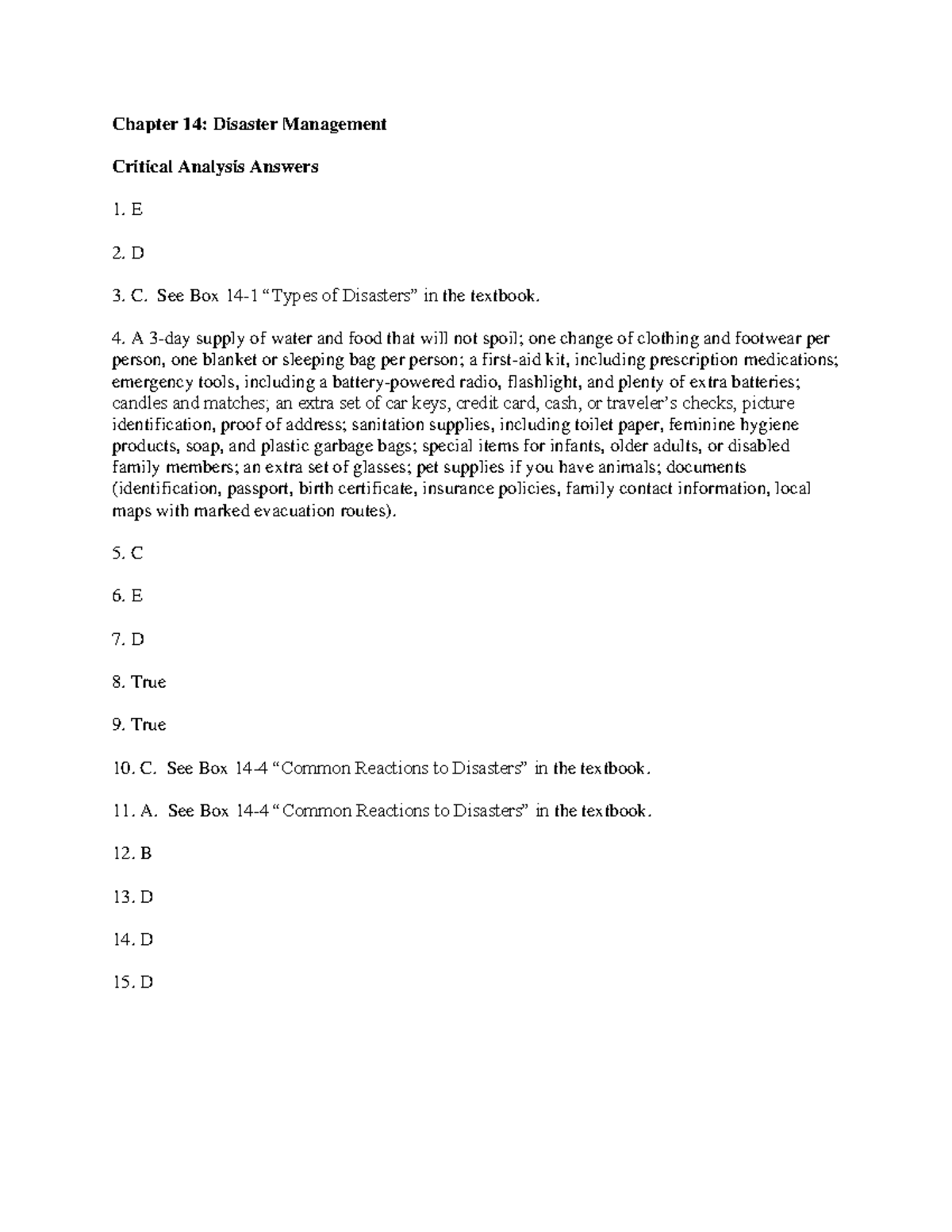 Disaster Management answers - Chapter 14: Disaster Management Critical ...