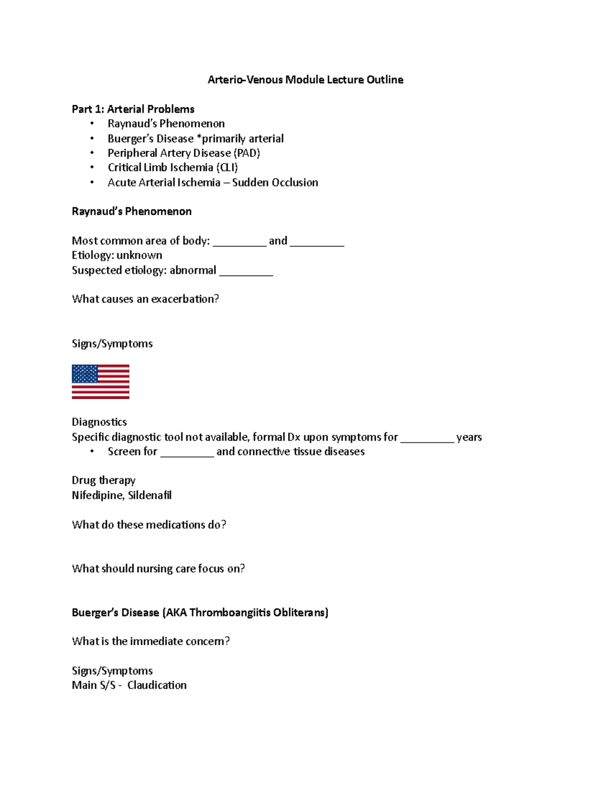 Arterio Venous Worksheet Student - Arterio-Venous Module Lecture ...