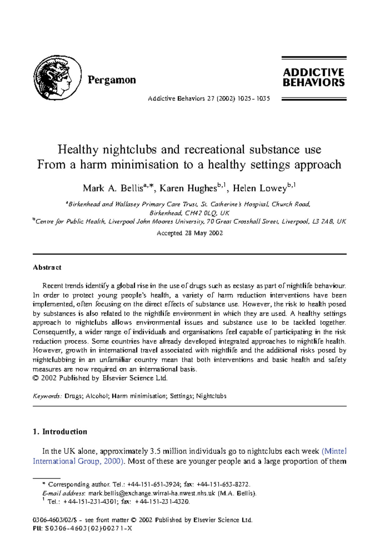Bellis et al. - Nightclubs and Substance Use - Healthy nightclubs and ...