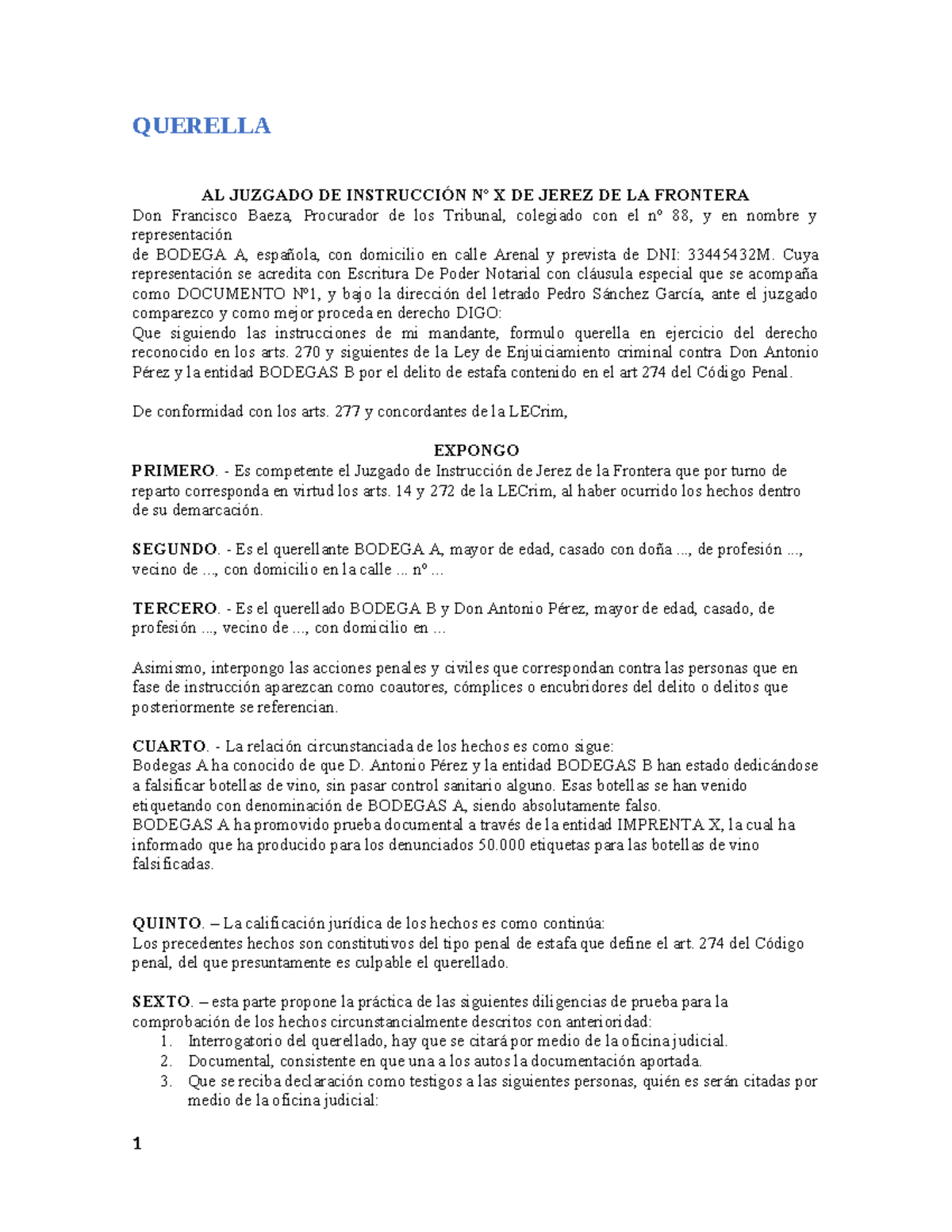 Escrito de querella - apuntes en perfecto estado, saqué un 10 ...