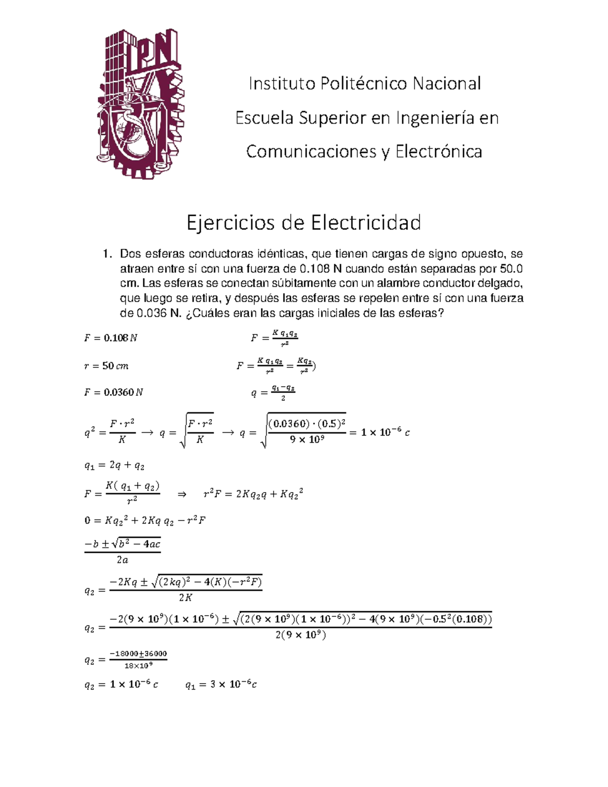 Ejercicios de electricidad y magnetismo - Instituto Politécnico Nacional Escuela Superior en ...