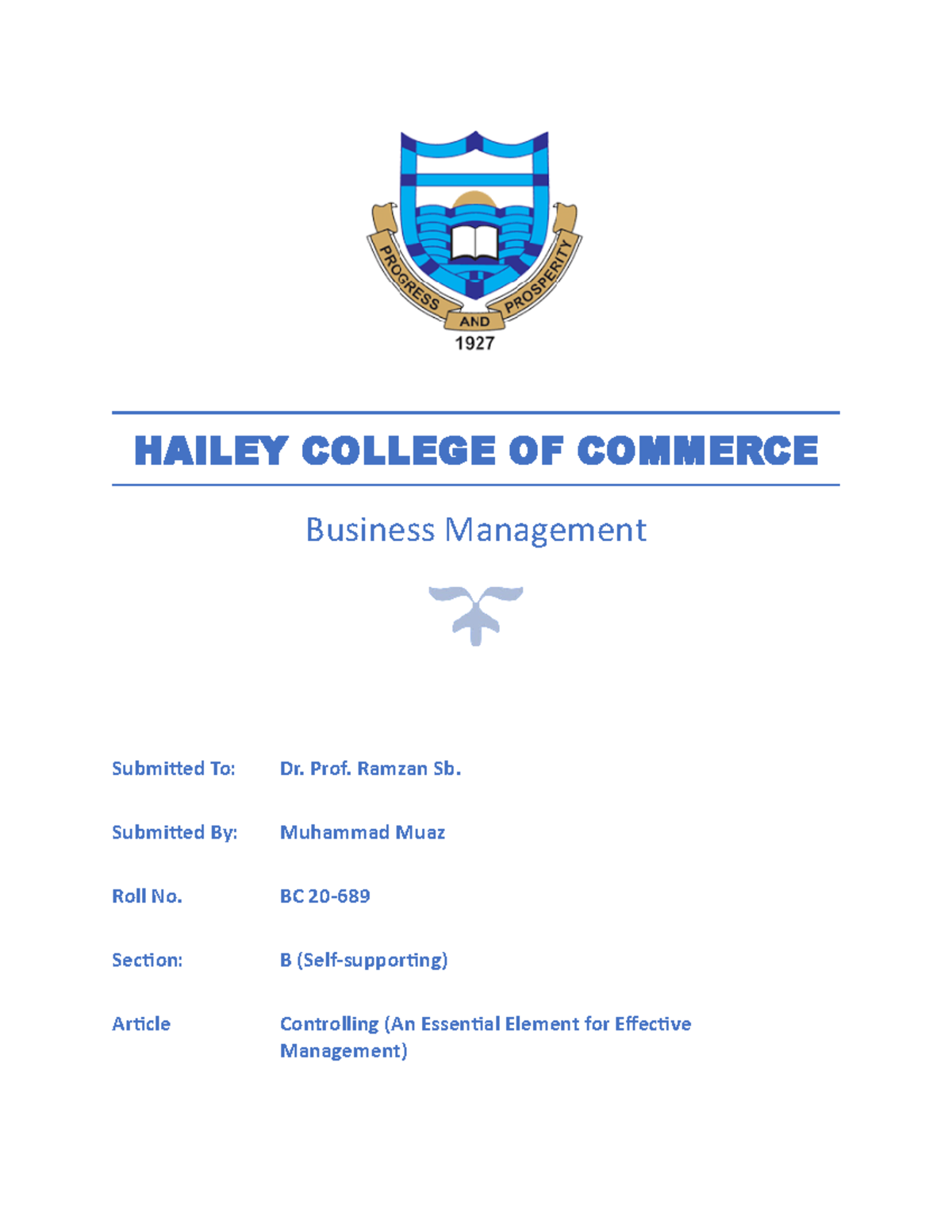 Hailey College of Commerce - HAILEY COLLEGE OF COMMERCE Business ...