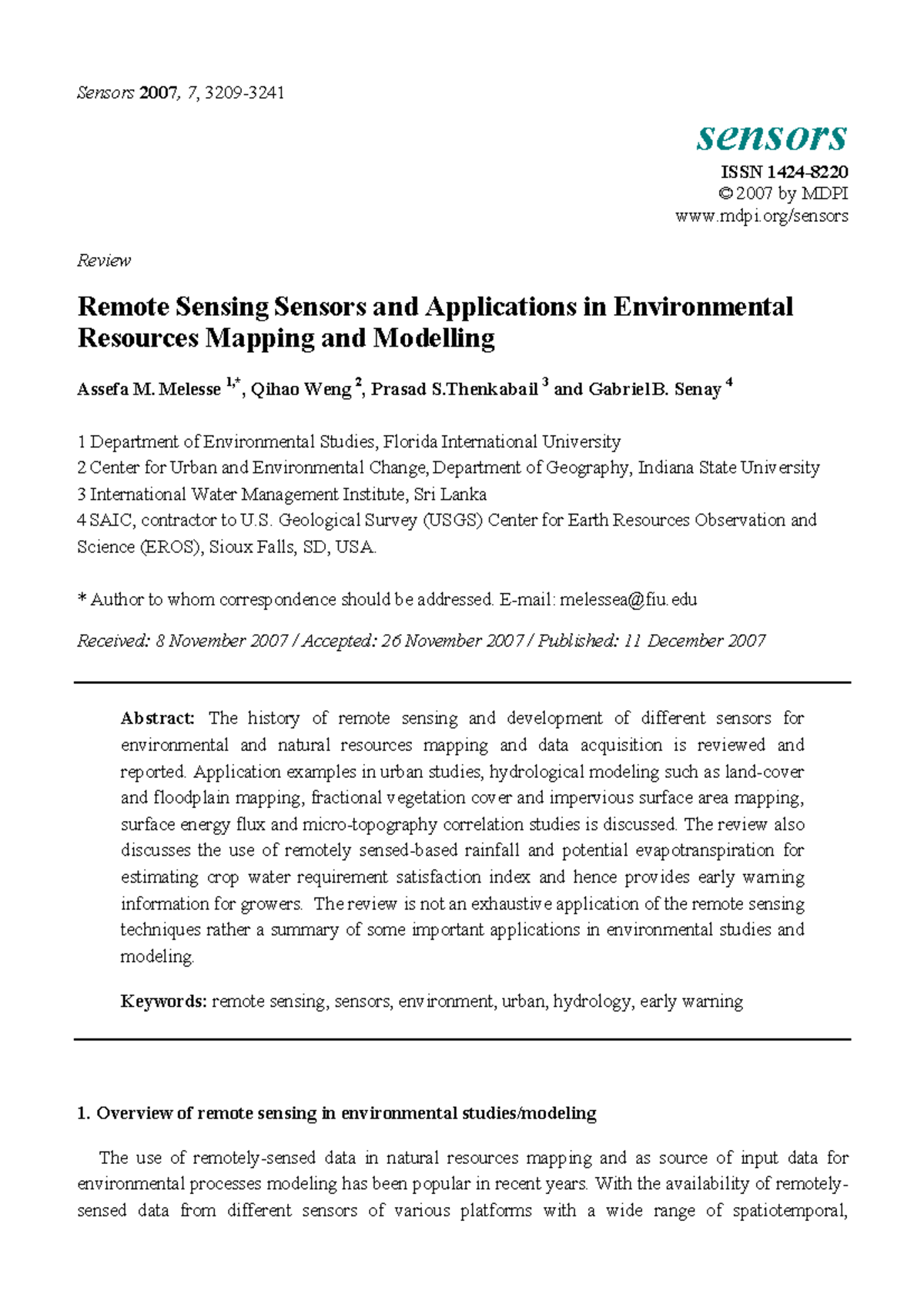 Paper 1 - beautiful - Sensors 2007 , 7 , 3209- sensors ISSN 1424 ...