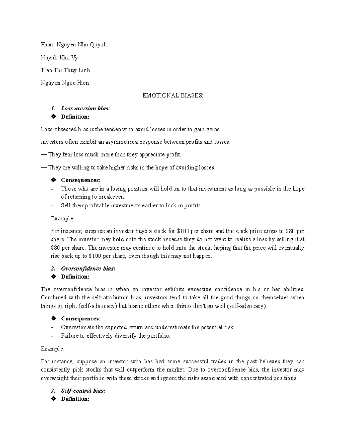 Emotional Biases - FUN - Pham Nguyen Nhu Quynh Huynh Kha Vy Tran Thi ...