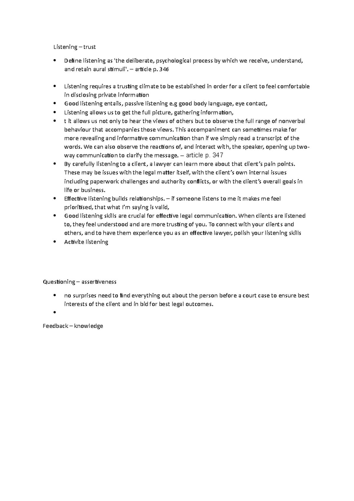 Cor ideas - cor summaries - Listening – trust Define listening as 'the ...