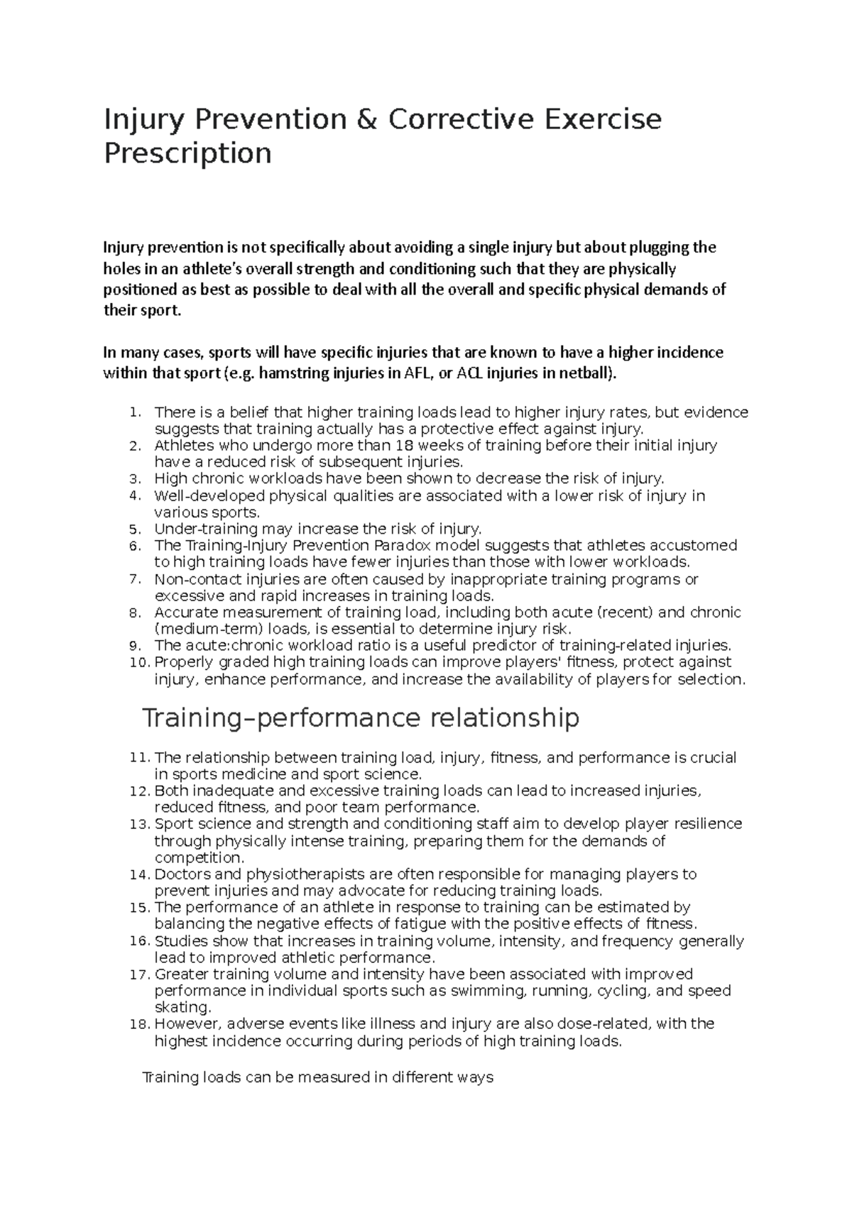 Injury Prevention - Exercise Programming Notes - Injury Prevention ...