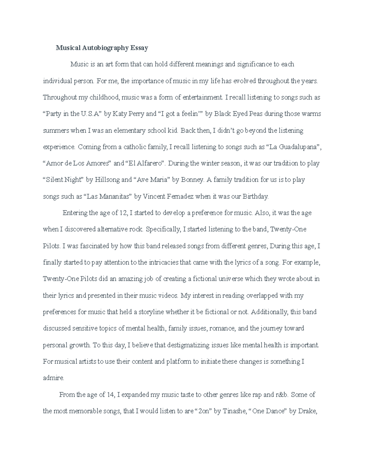 Musical Autobiography - For me, the importance of music in my life has ...