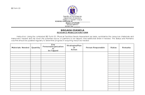 BE Form 2 School WORK PLAN - BE Form 02 Republic of the Philippines ...