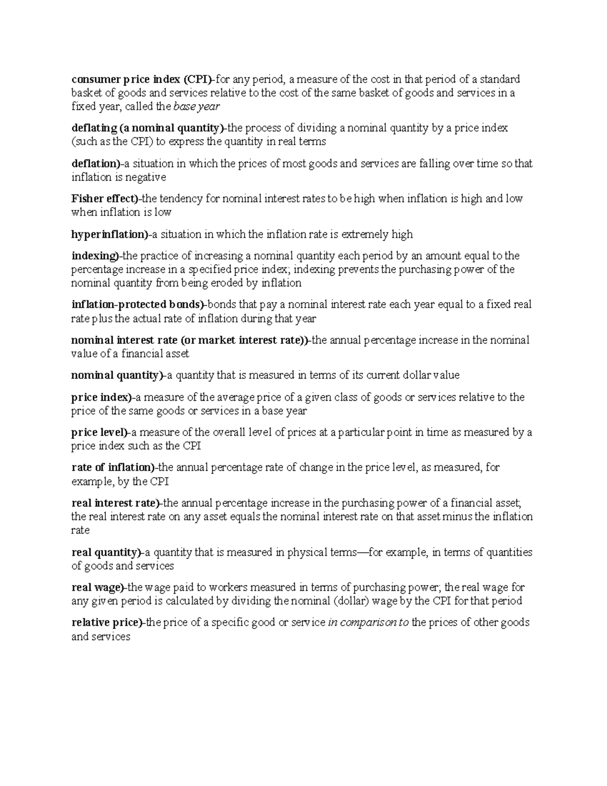Econ Chapter 18 - Econ Ch 18 Notes - consumer price index (CPI)- for ...