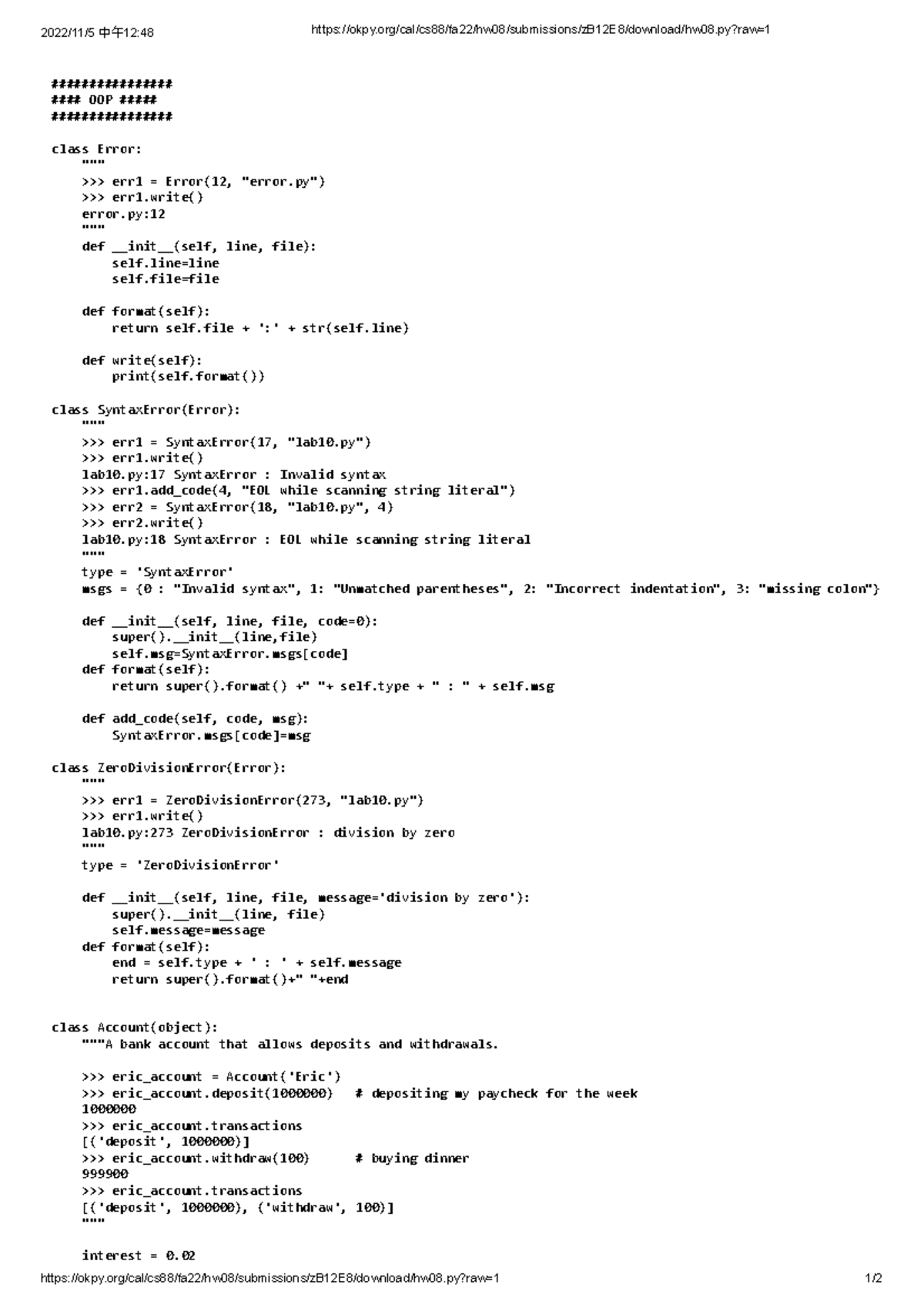 Hw08 - HW08 inherantice - 2022/11/5 中午12:48 - Studocu