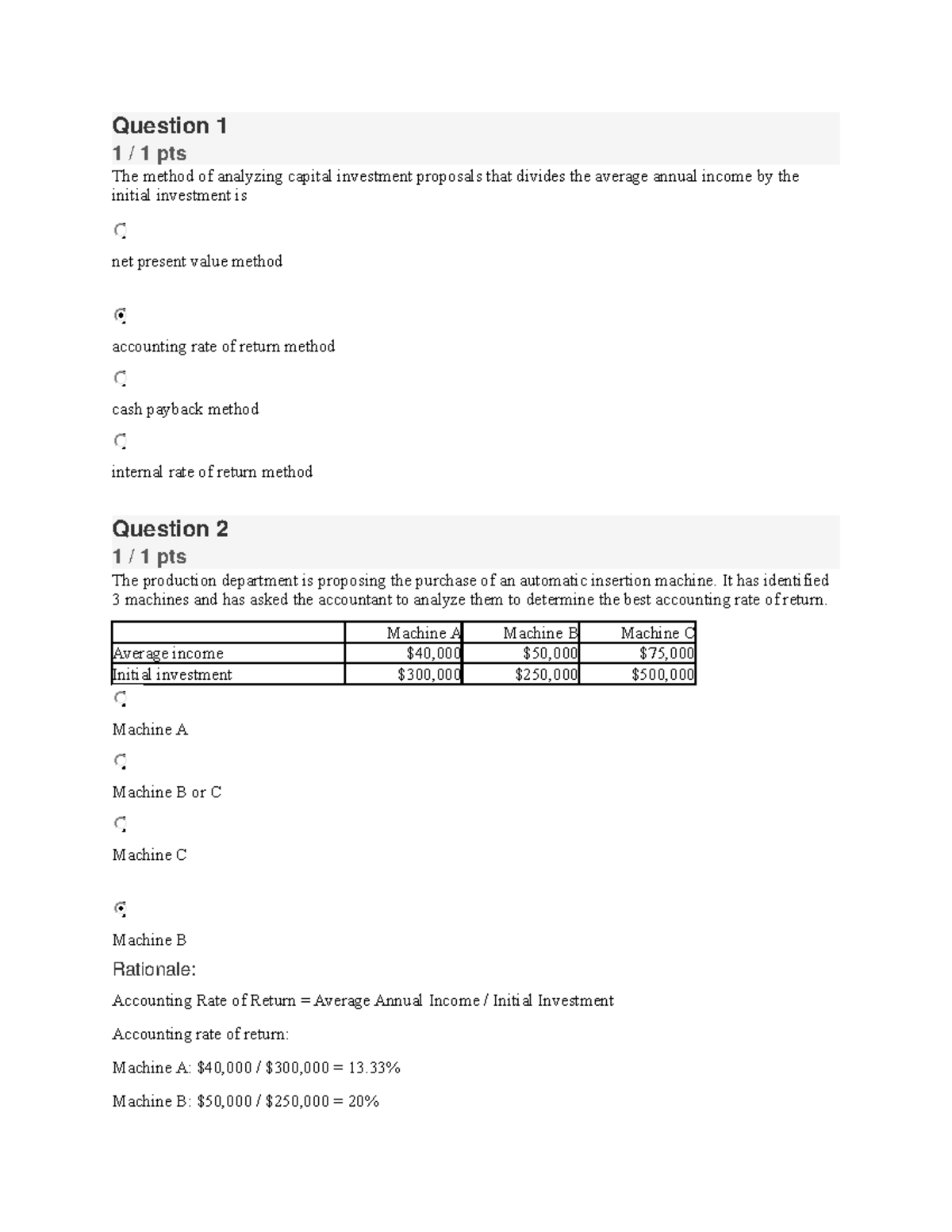 ACCT 2082 - Module 11 Quiz - Question 1 1 / 1 pts The method of ...